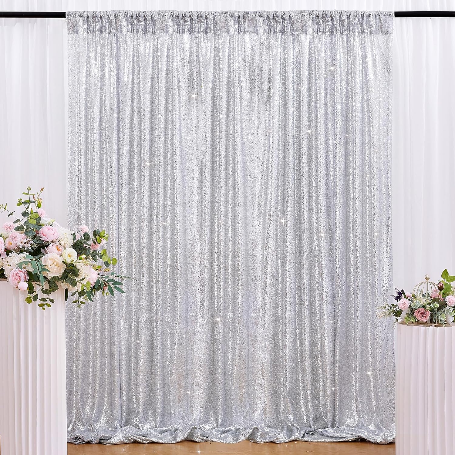 B-COOL Silver Sequin Curtain Christmas Backdrop 4ft x8ft Photography ...