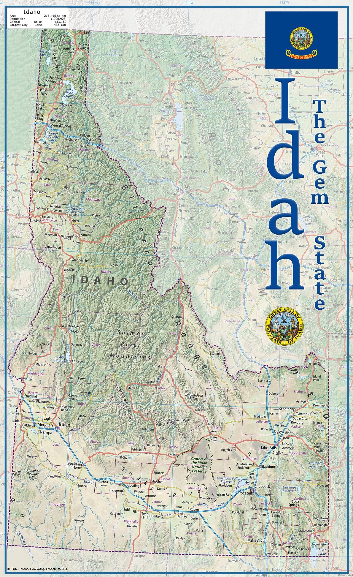Amazon.com : Idaho State Physical Map - 16.5 x 26.9 Inches - Paper ...