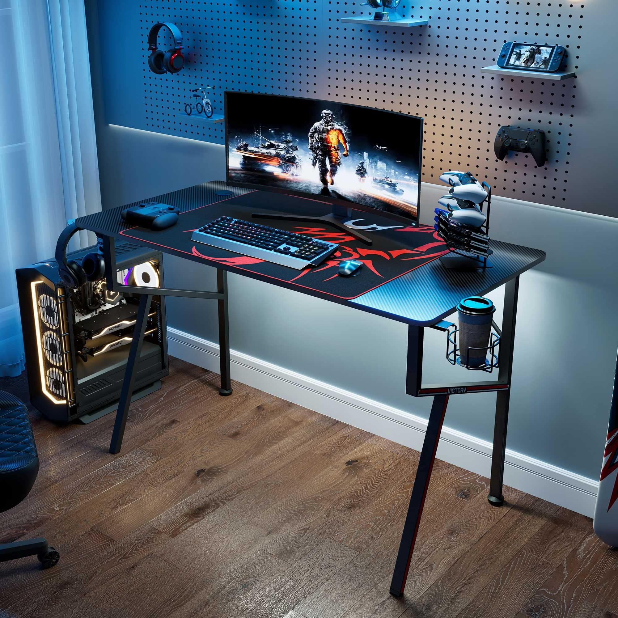 Amazon.com: QIAYA Computer Desk, 63 Inch Gaming Table with RGB Mouse ...