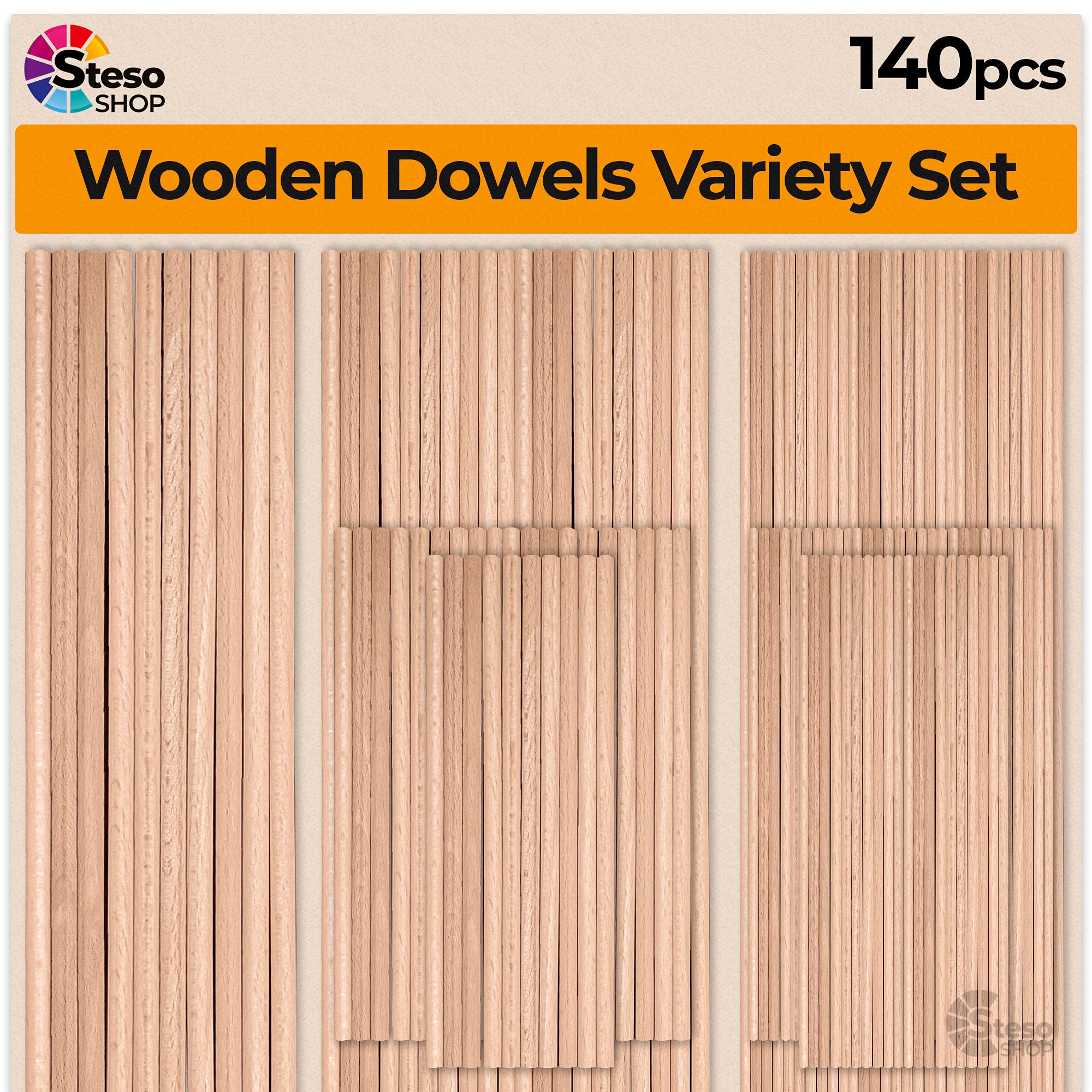 Buy Wooden Dowel Rods - 12 inch Dowel Rod 1/4-3/16-1/8 and 6 inch ...