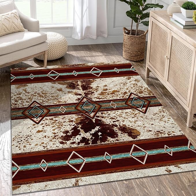 Amazon.com: Combo Southwest Faux Cowhide Area Rug and 4 Pcs Non-Slip ...