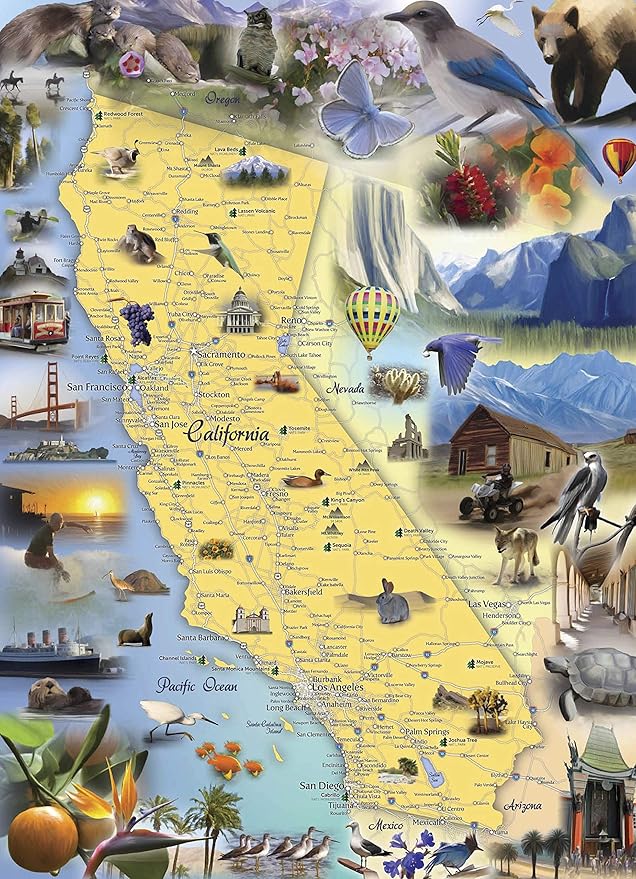 Amazon.com: California Map Jigsaw Puzzle - 1000 Piece - Map of The ...