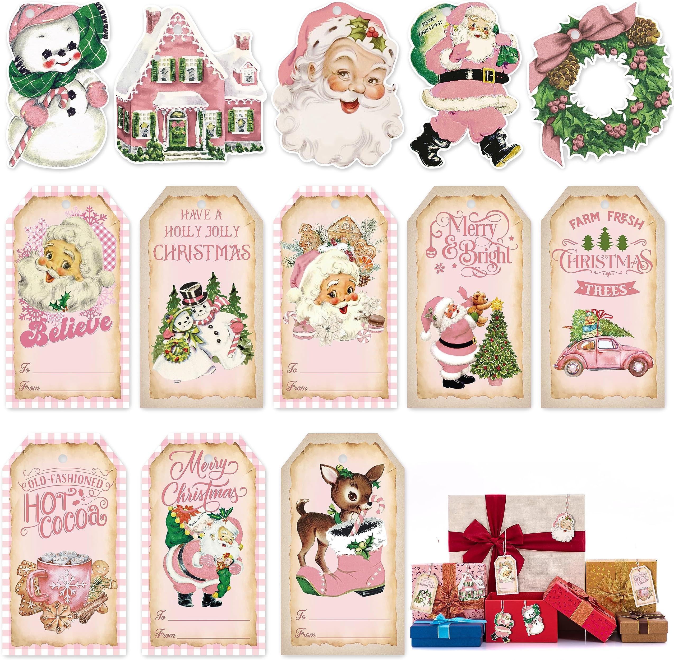 Amazon.com: K1tpde 137PCS Pink Vintage Christmas Gift Tags with 30m ...