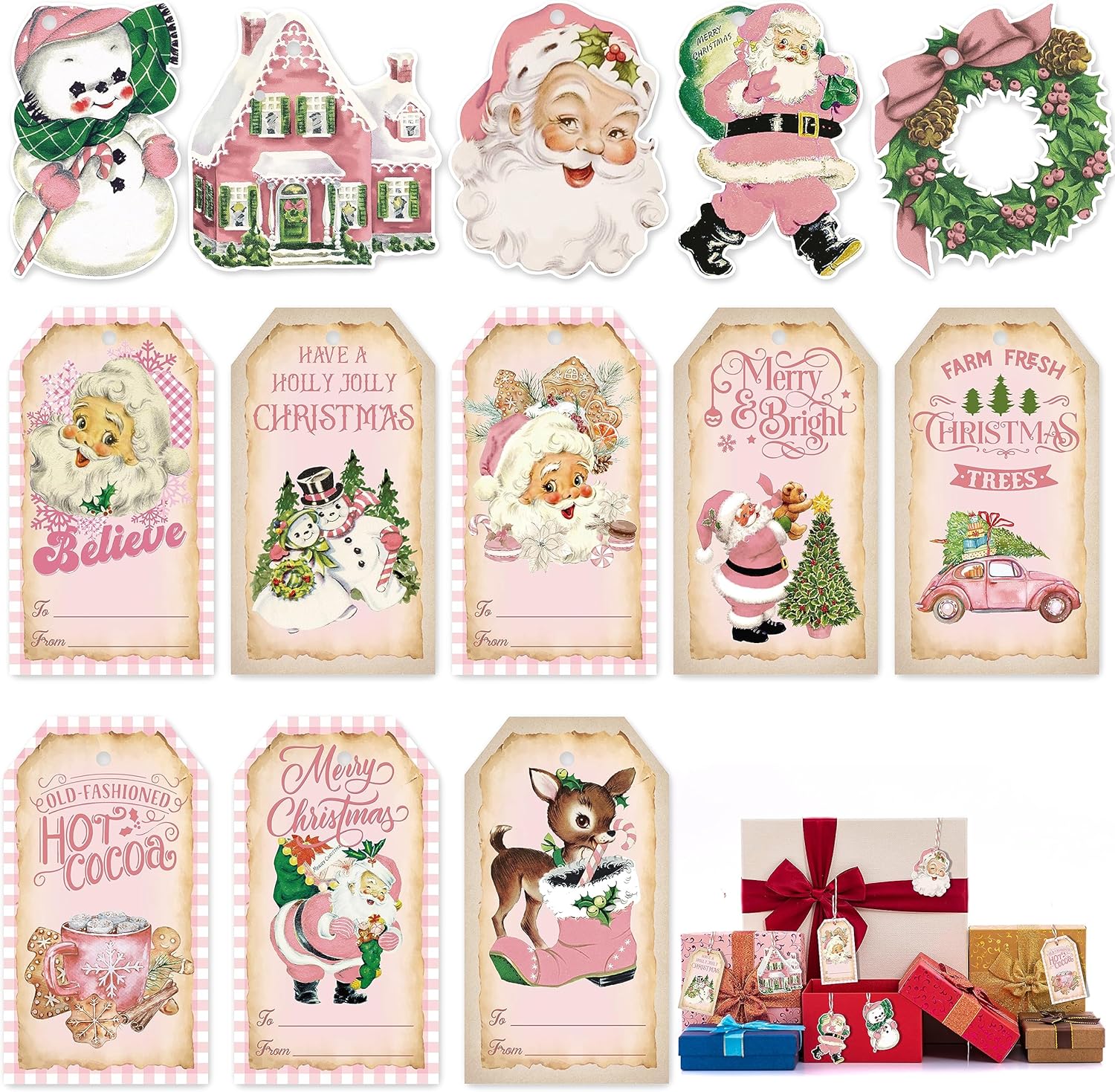 Amazon.com: K1tpde 137PCS Pink Vintage Christmas Gift Tags with 30m ...