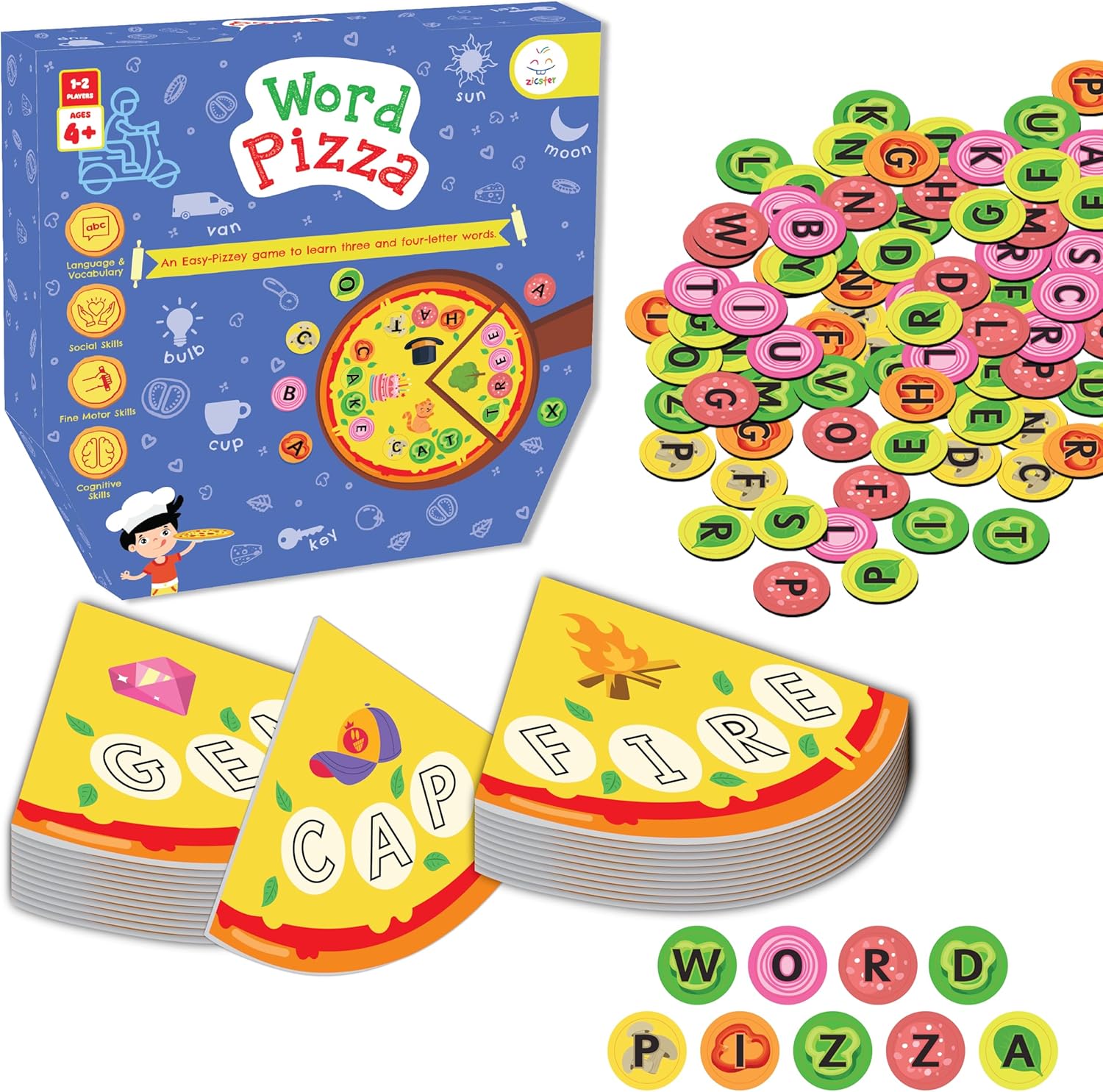 Amazon.com: ZICSTER Word Pizza - Word Building Game Ages 4-6 with 150 ...