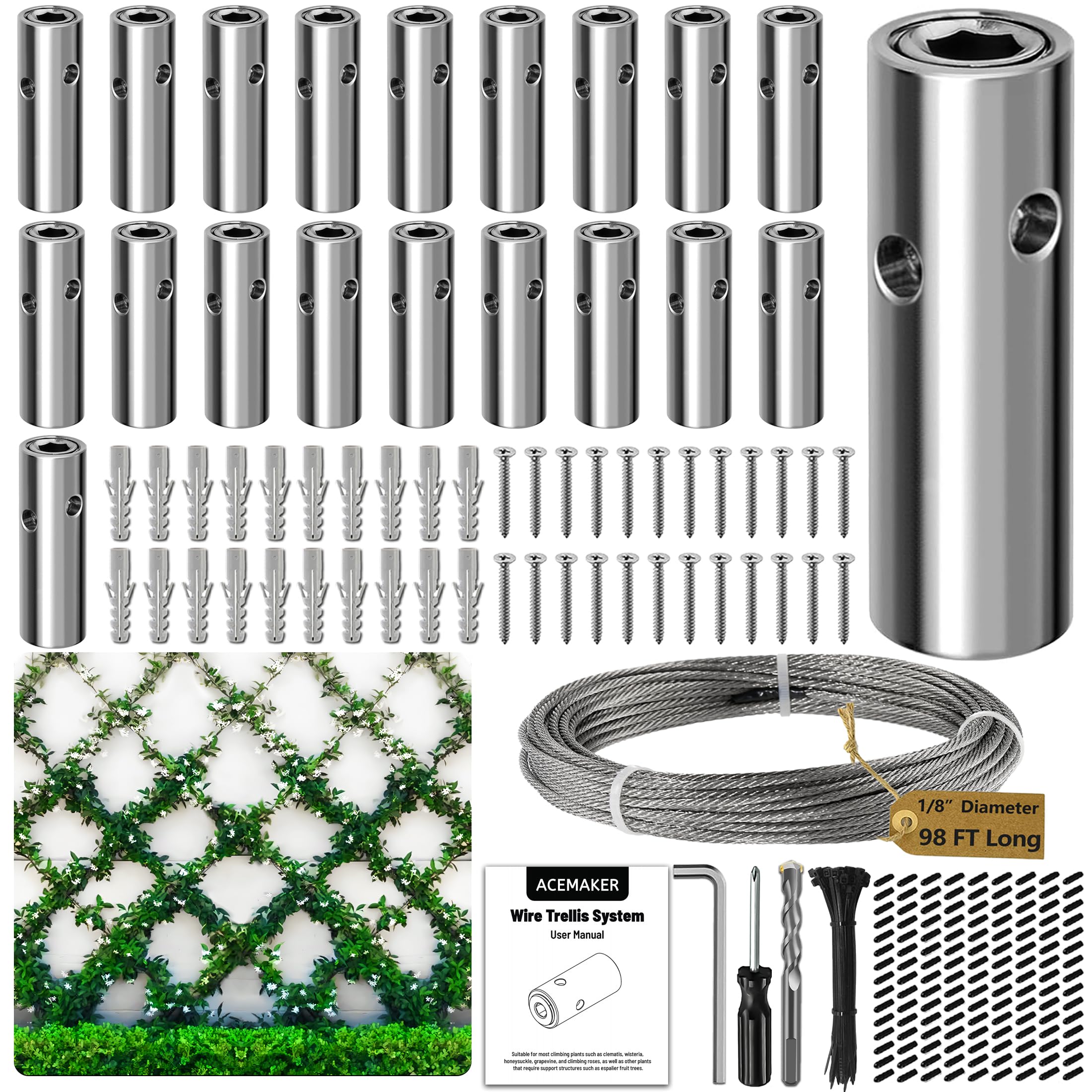 Wire Trellis for Climbing Plants Outdoor, 20 Sets Wall Wire Trellis Kit ...