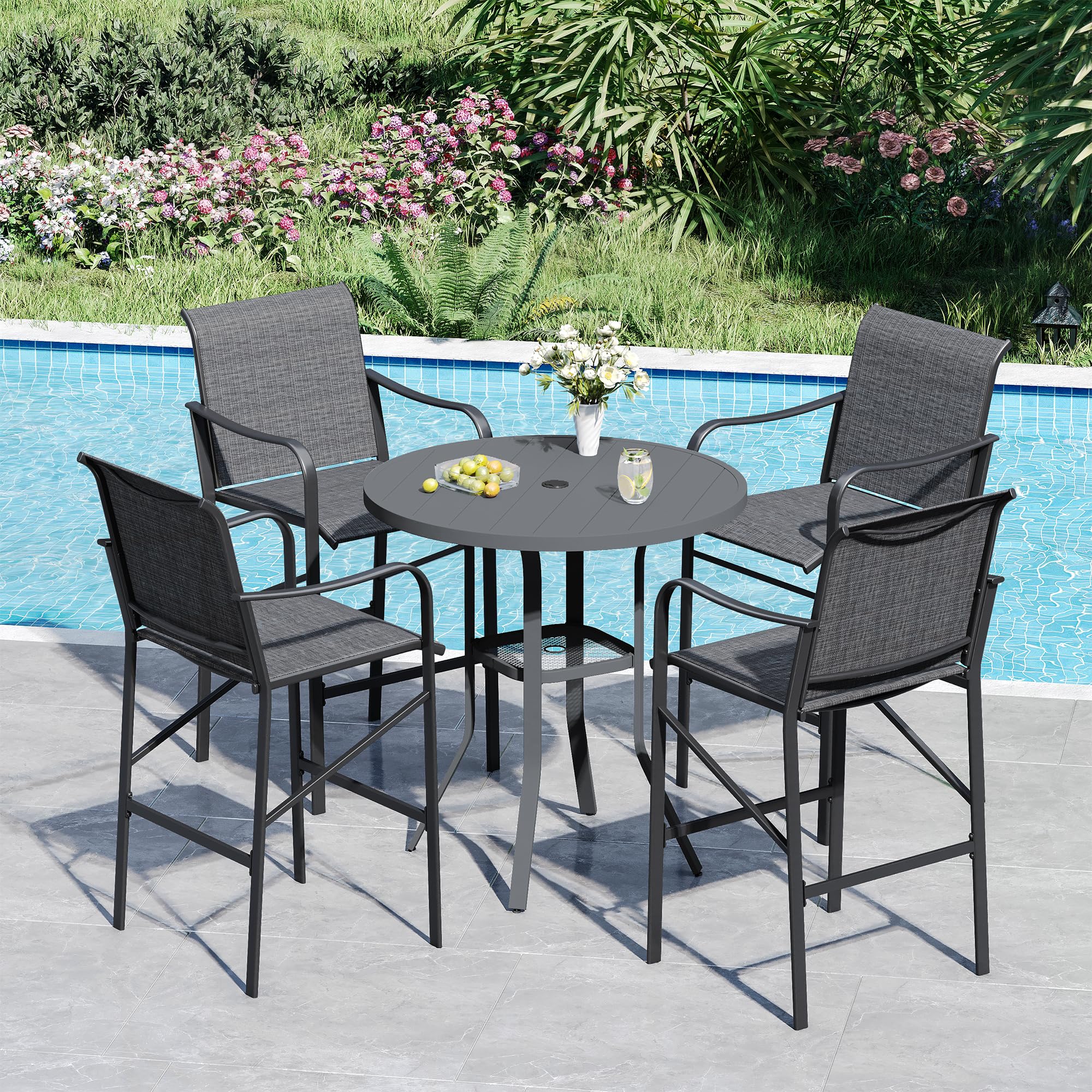 Curved Outdoor Bar Bistro Table Outdoor Elysian 52 Inch Round Cast