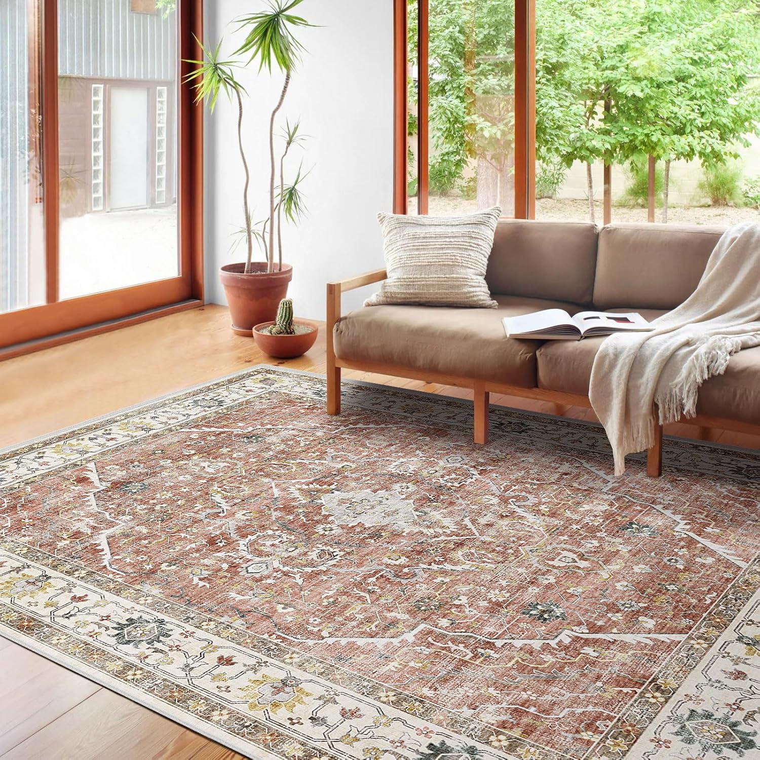 Area Rug Living Room Rugs-Deerly Vintage Floral Medallion Boho Oriental ...