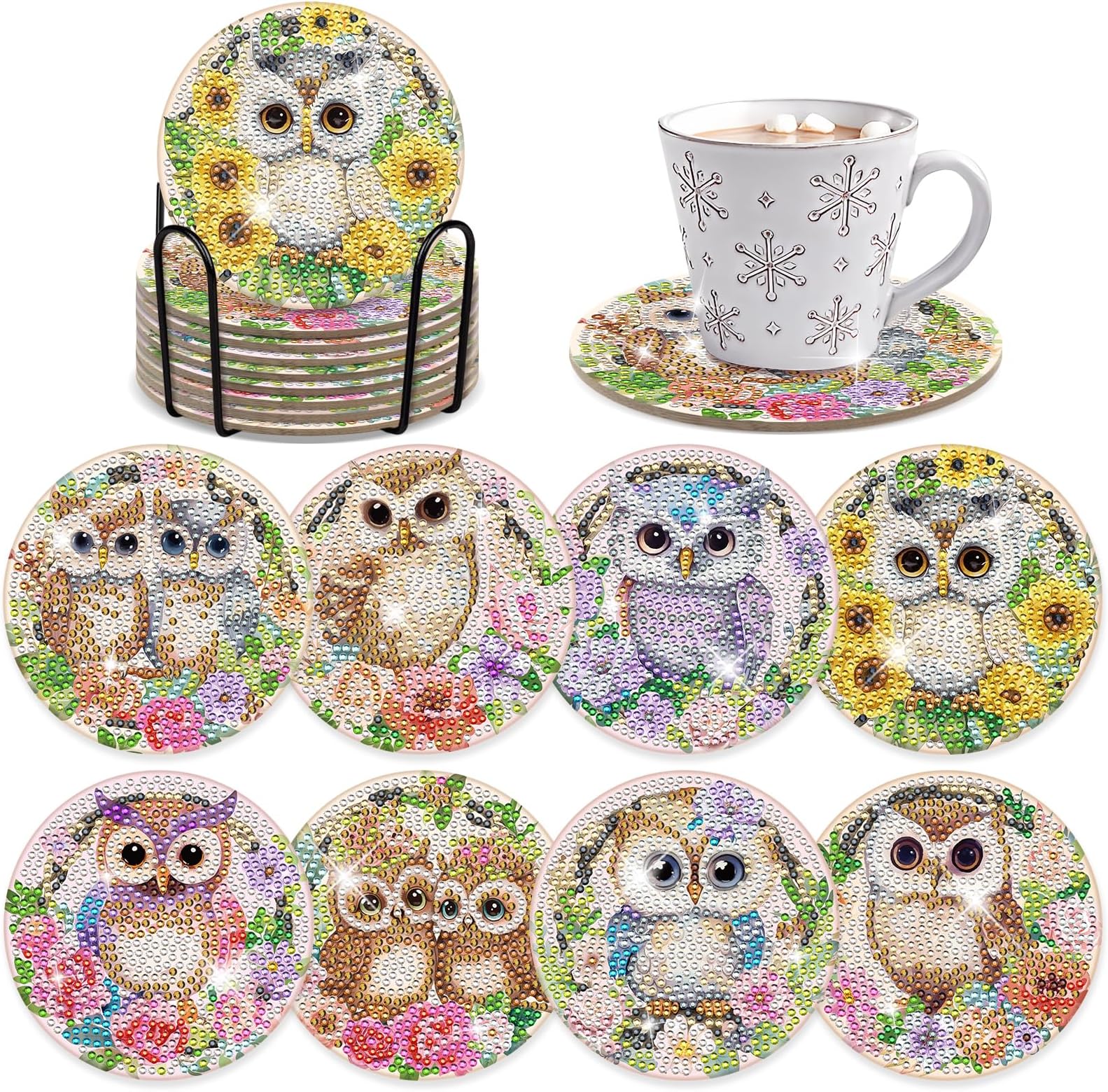 Amazon.com: INCOK Diamond Painting Coasters Kit - 8 PCS Owl Diamond Art ...