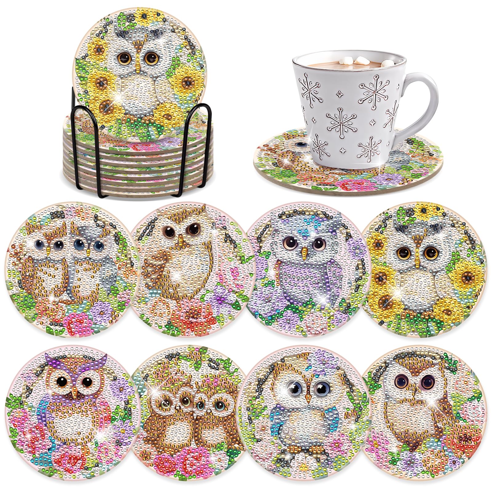 Amazon.com: INCOK Diamond Painting Coasters Kit - 8 PCS Owl Diamond Art ...