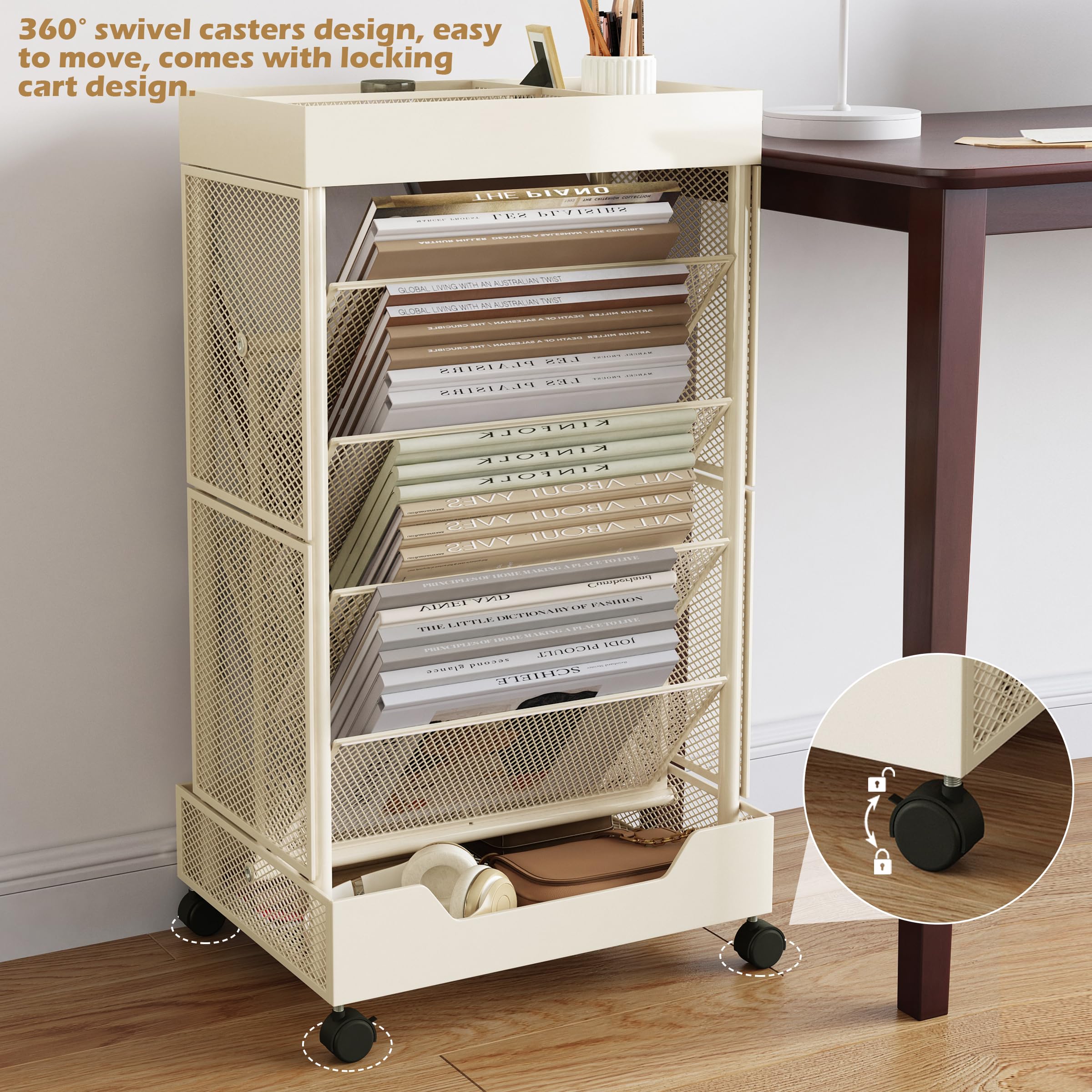 Snapklik.com : COVAODQ Book Cart Widen Mobile Bookshelf Rolling ...