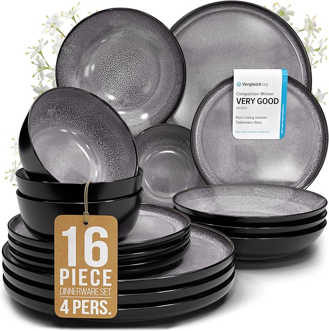 Amazon.com | Stoneware dinnerware set 4 persons 16 pcs - Dishwasher ...