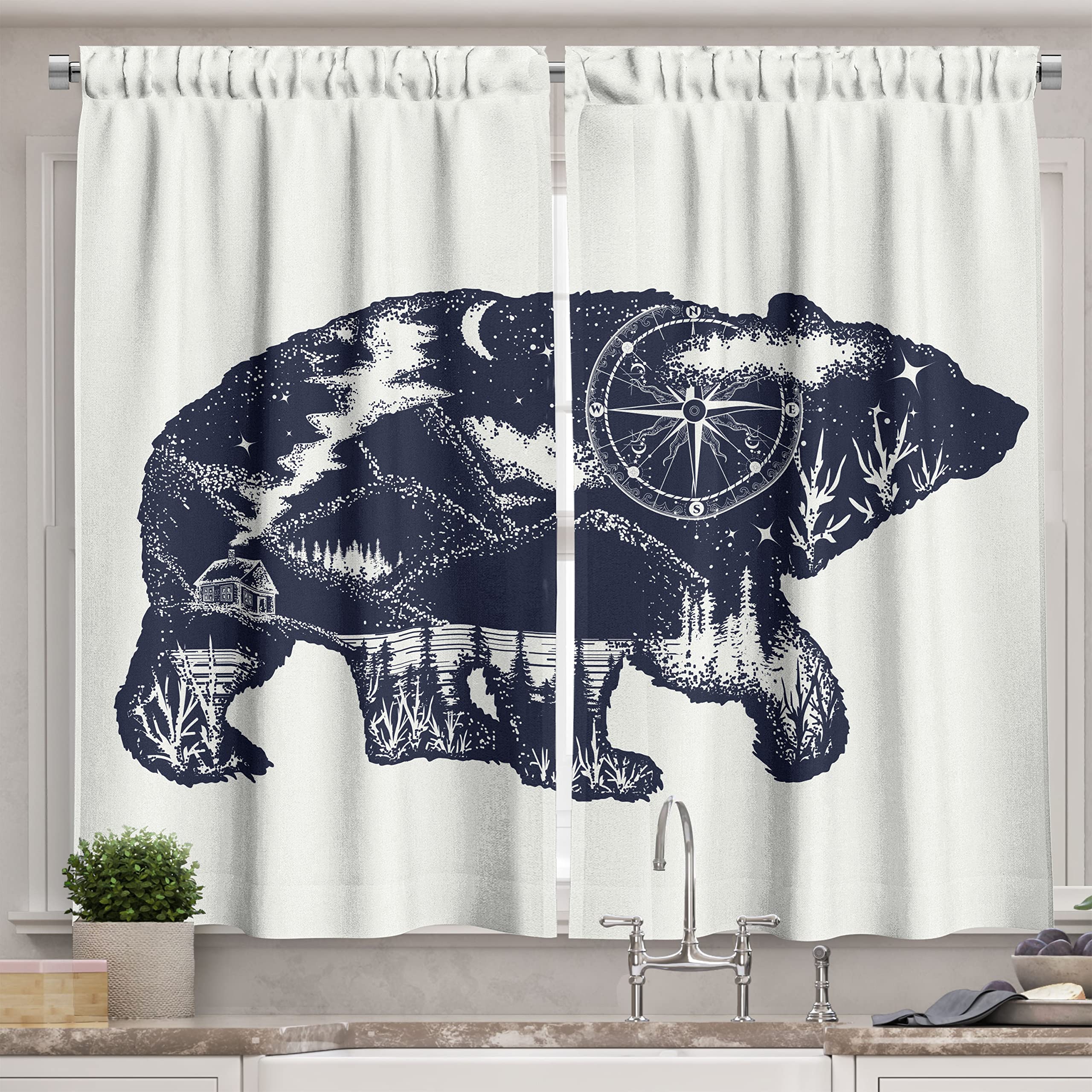 Bear Kitchen Curtains Retro Bear Forest 2 Panel Kitchen Curtains For