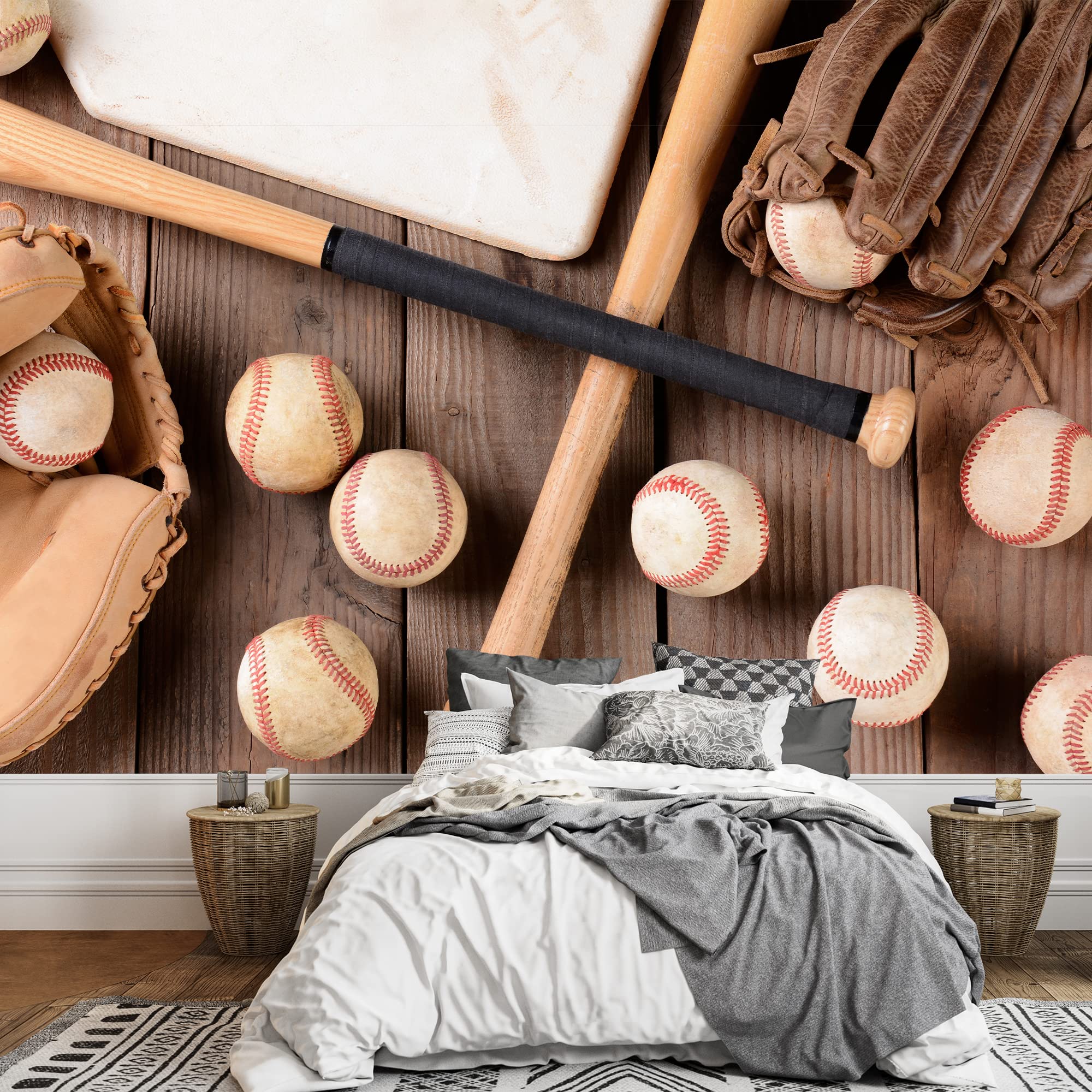 Amazon.com: wall26 - Baseball Equipment on a Rustic Wood Surface. Items ...