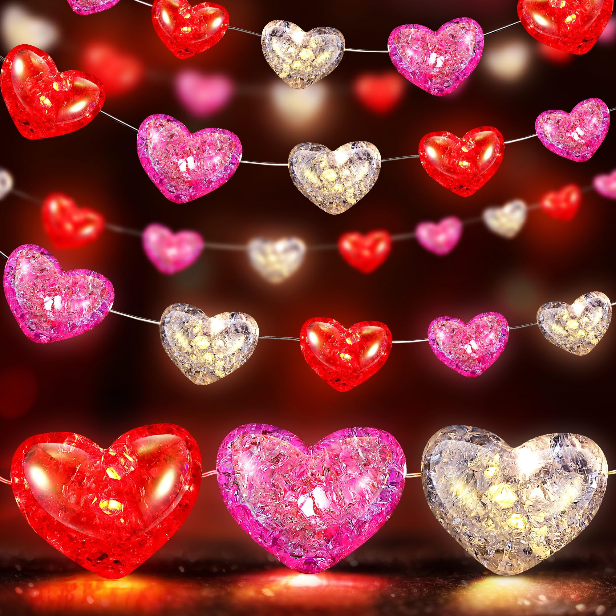 Amazon.com: Hiboom 2 Pack Valentine Lights 20ft 60 LED for Valentines ...