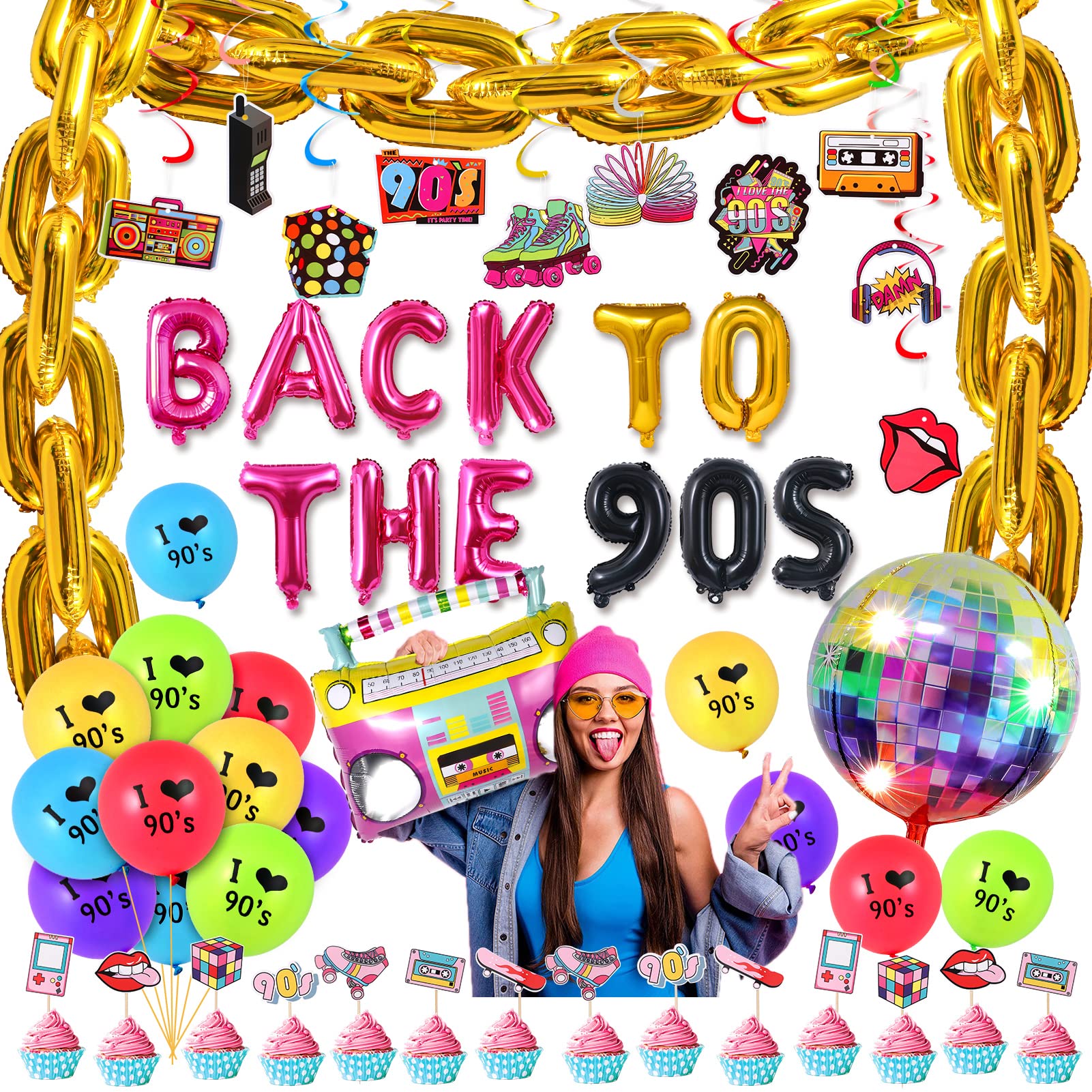 Tacobear 68pcs 90s Party Decorations Retro Disco Back To The 90s ...