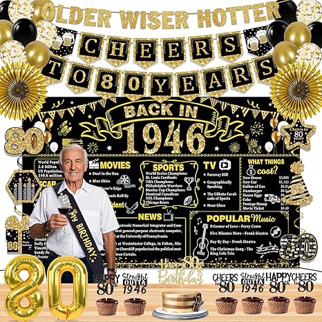 Amazon.com: 80th Birthday Decorations for Men Women, 36 Pcs Back in ...
