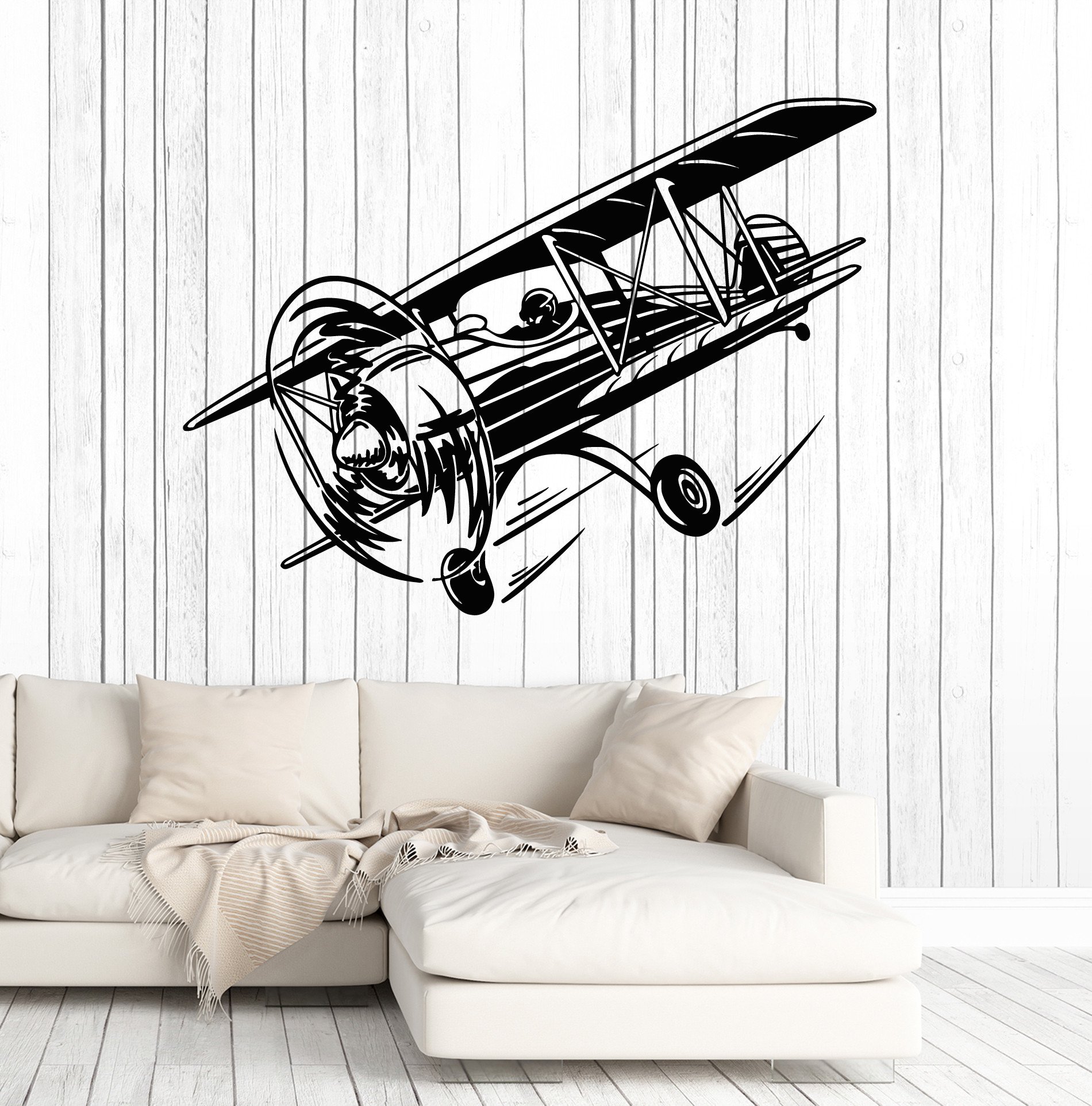 Vinyl Wall Decal Biplane Retro Plane Aircraft Boy Room Amazon.com: