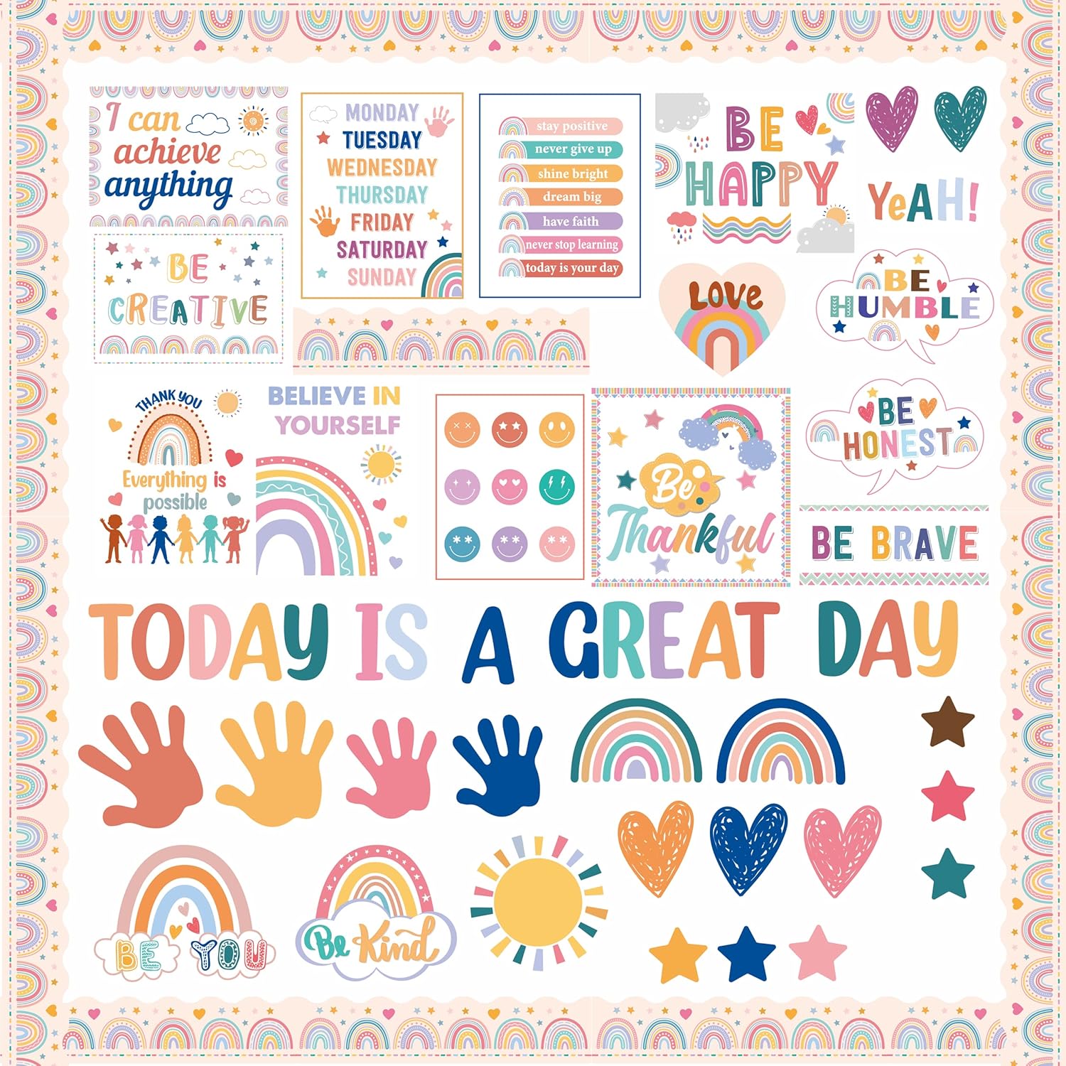 Amazon.com: 50 Pcs Today is A Great Day Bulletin Board Decoration Set ...