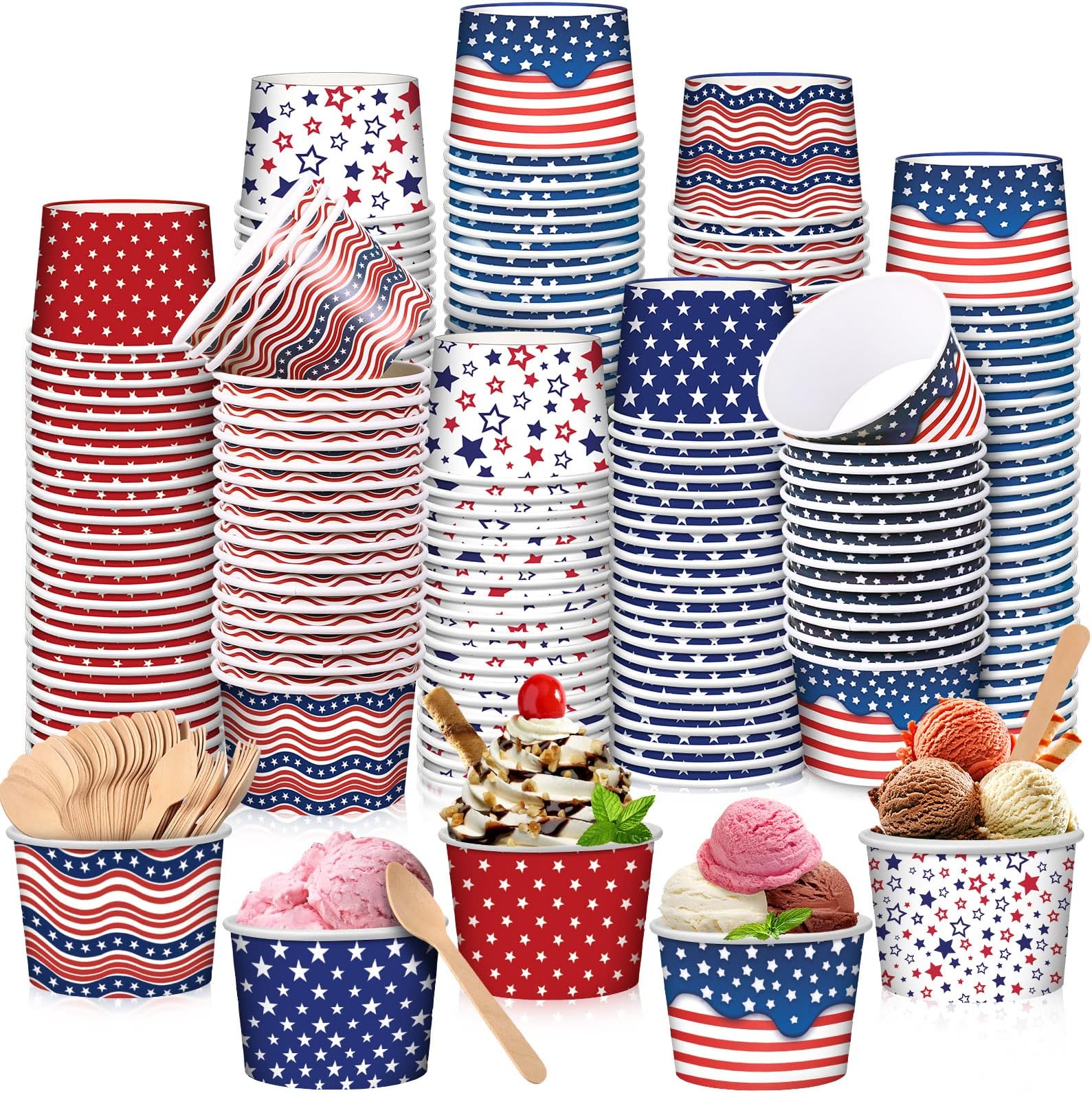 Amazon.com: 200 Pcs 4th of July Paper Ice Cream Cups 5.5 oz Disposable ...