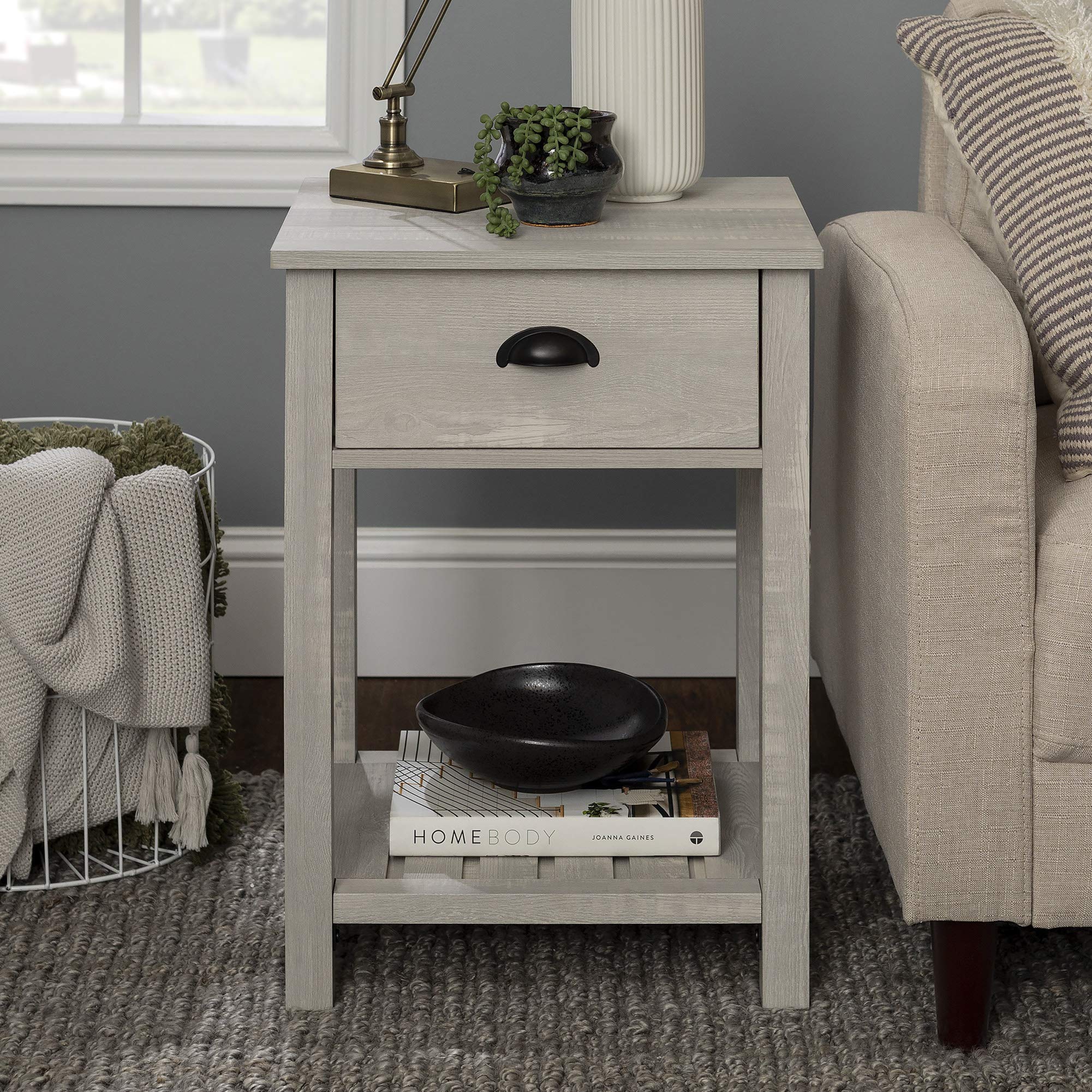 Walker Edison Farmhouse Square Side Accent Table Set-Living-Room ...