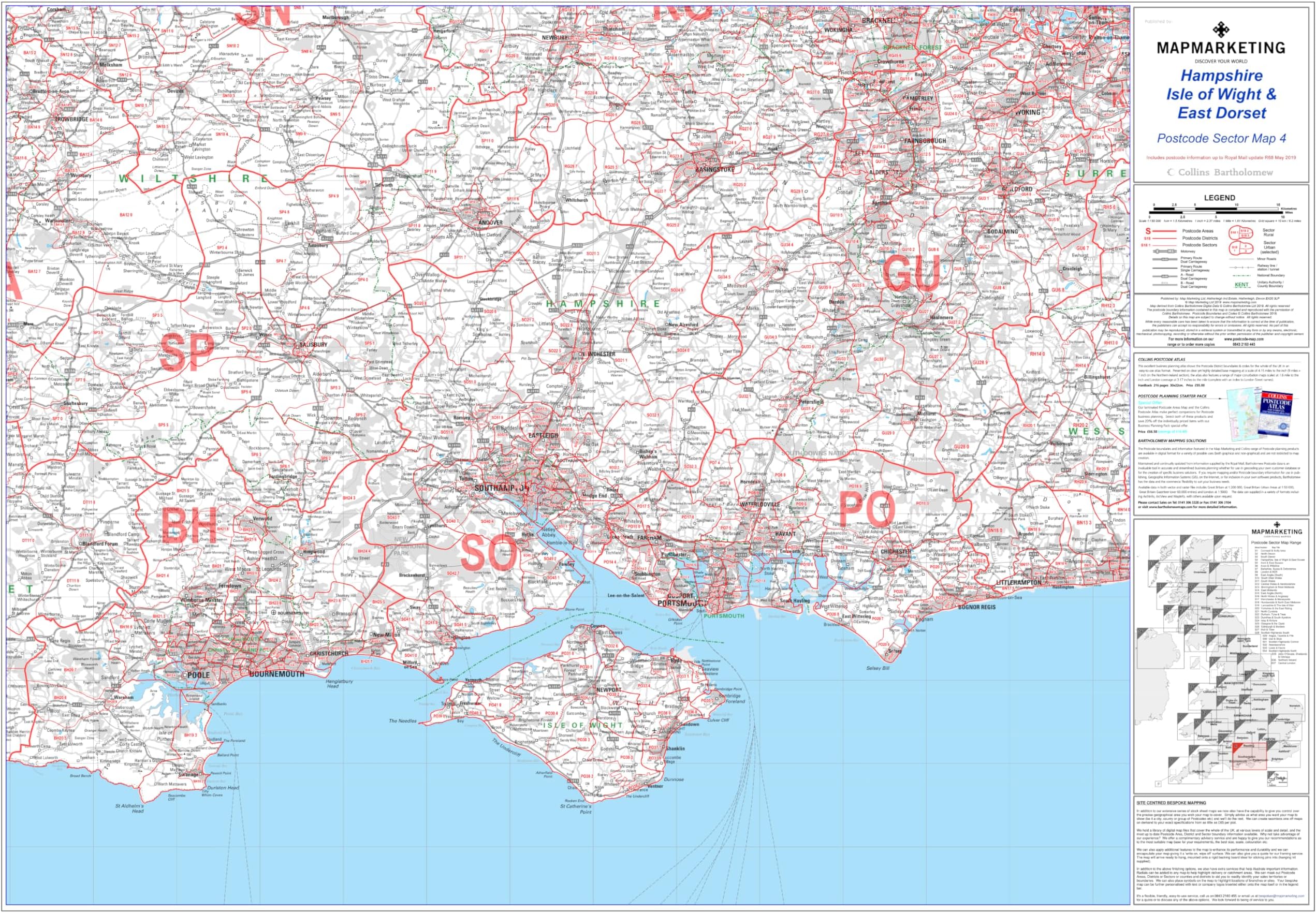 Hampshire, East Dorset And Isle Of Wight Postcode sector Postcode map 4 ...