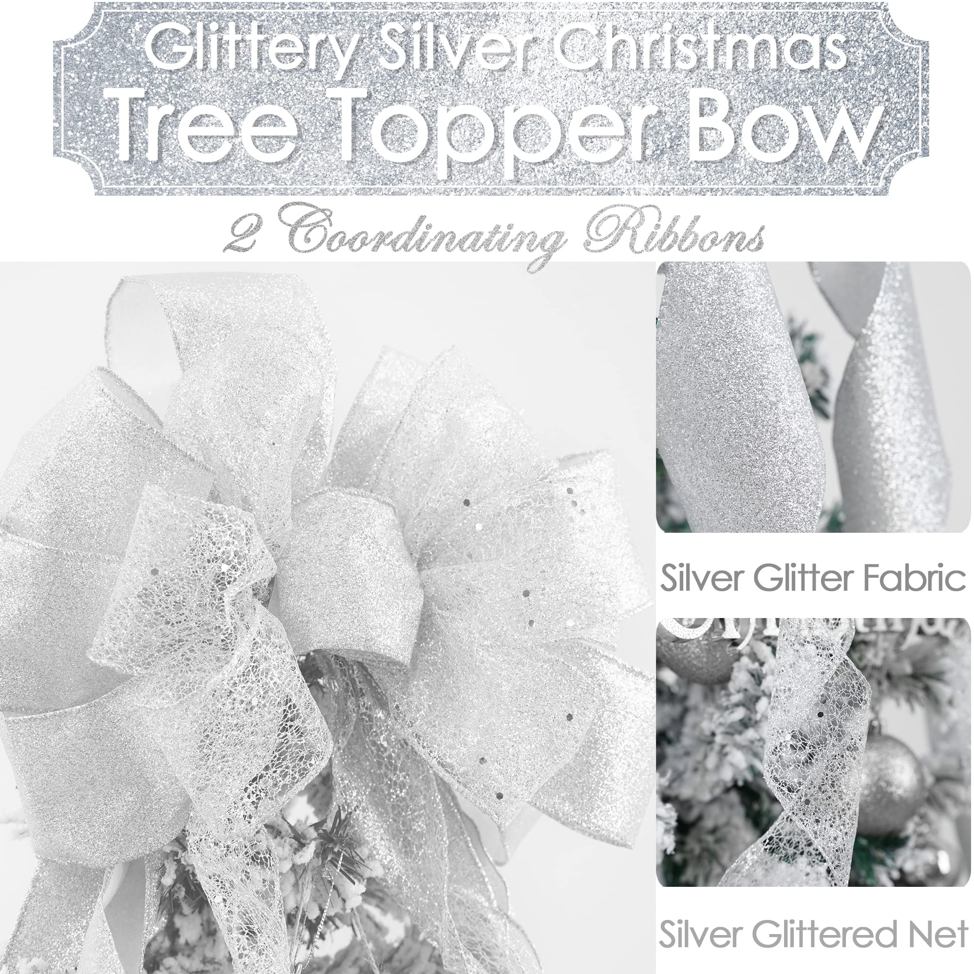 Snapklik.com : MEEDEE Silver Christmas Tree Topper Silver Glitter ...
