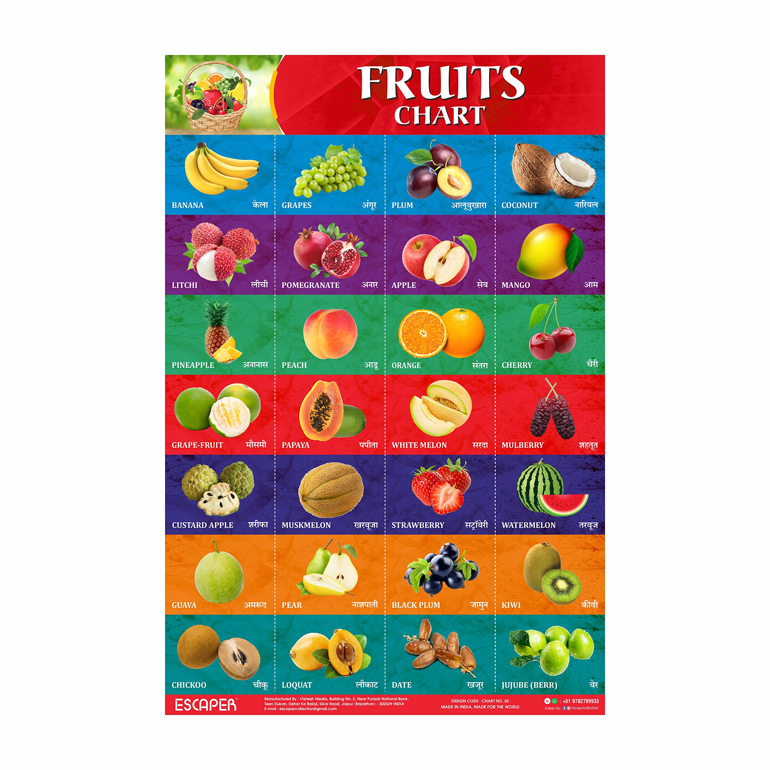 Escaper Fruits Chart For Kids Learning 11 5 X 17 | Desertcart KSA