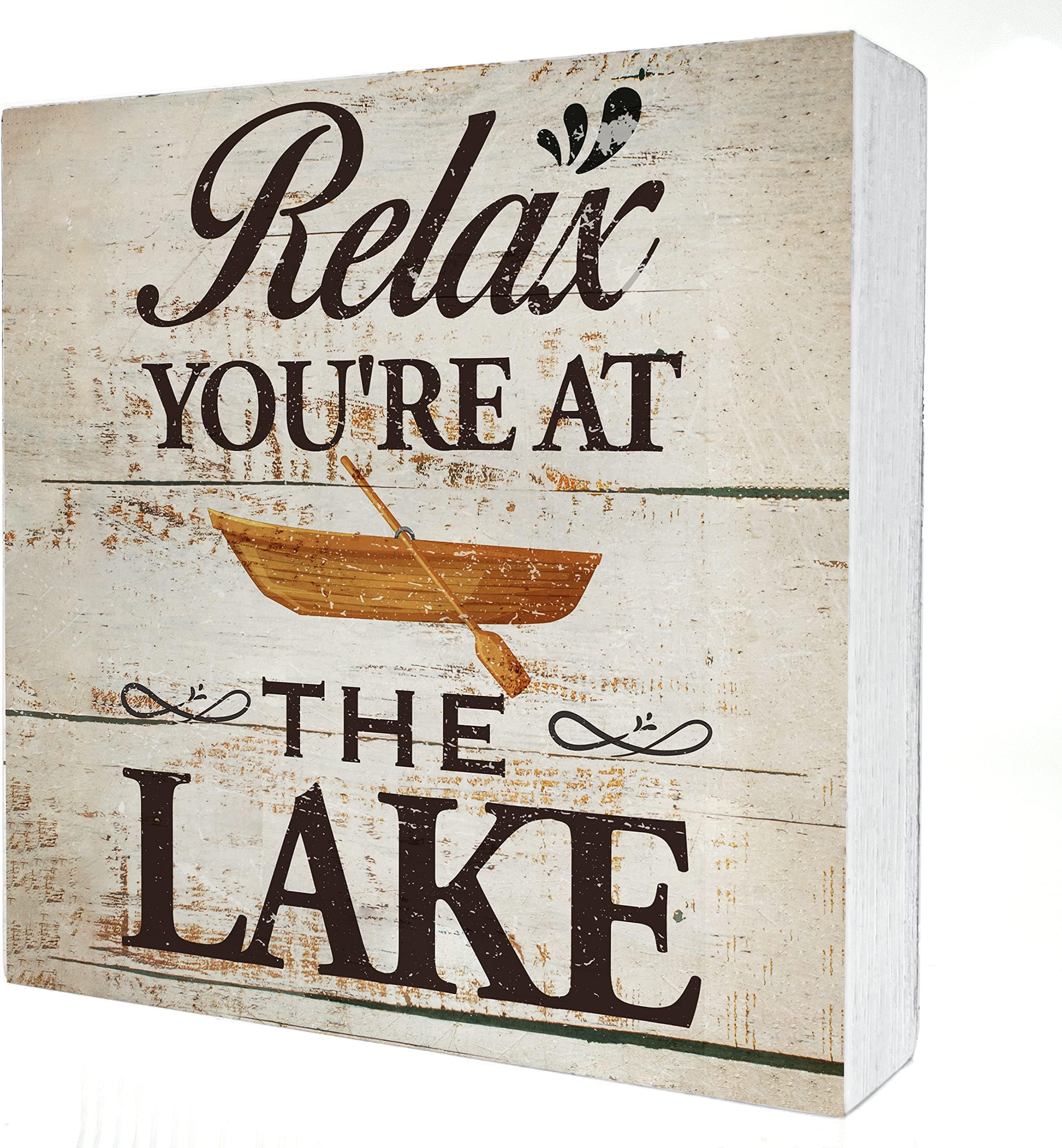 Amazon.com: POPIPU ART Rustic Lake Wooden Box Sign - 5 X 5 Inch ...