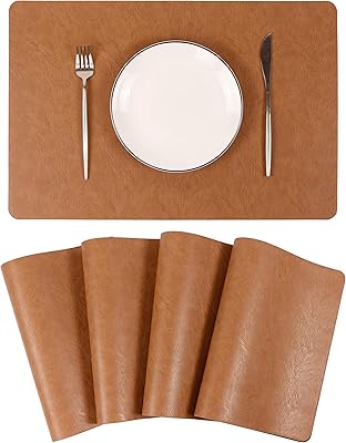 Amazon.com: EDanle Cowhide Pattern Faux Leather Placemats Set of 6,Heat ...