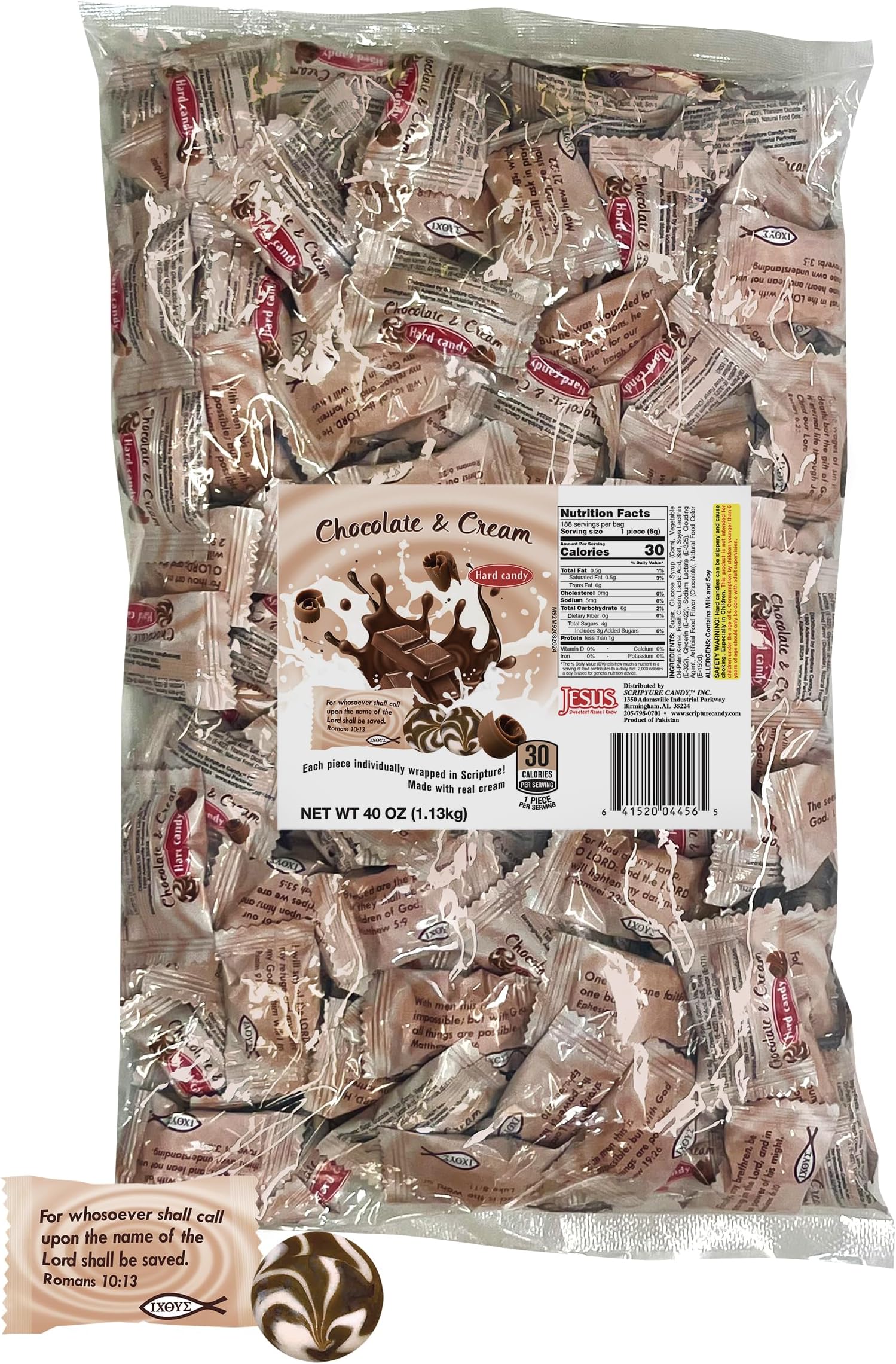Amazon.com : Scripture Candy, Chocolate & Cream Hard Candy 1 Pound Bag ...