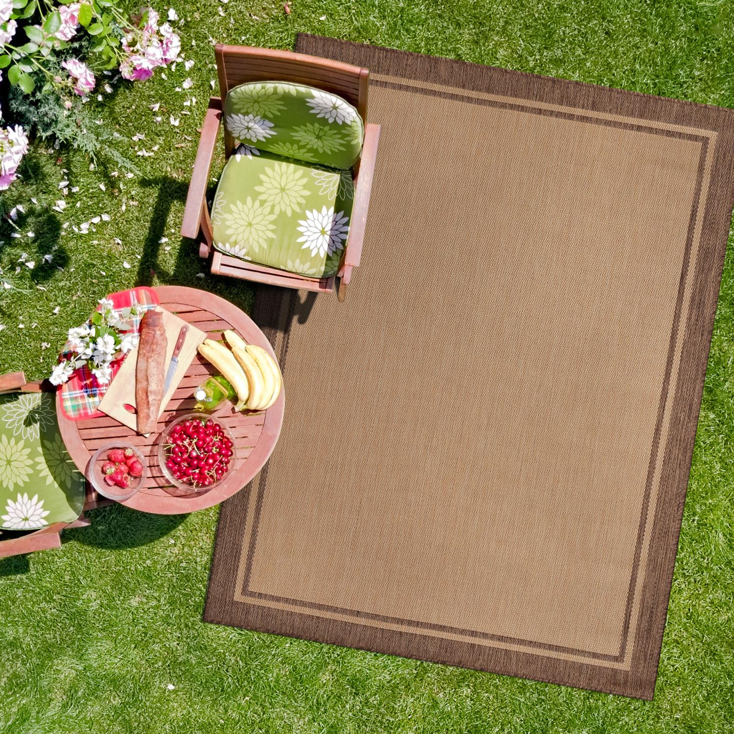 Snapklik.com : CAMILSON Indoor Outdoor Rug, 5x7 Bordered Camel Brown ...