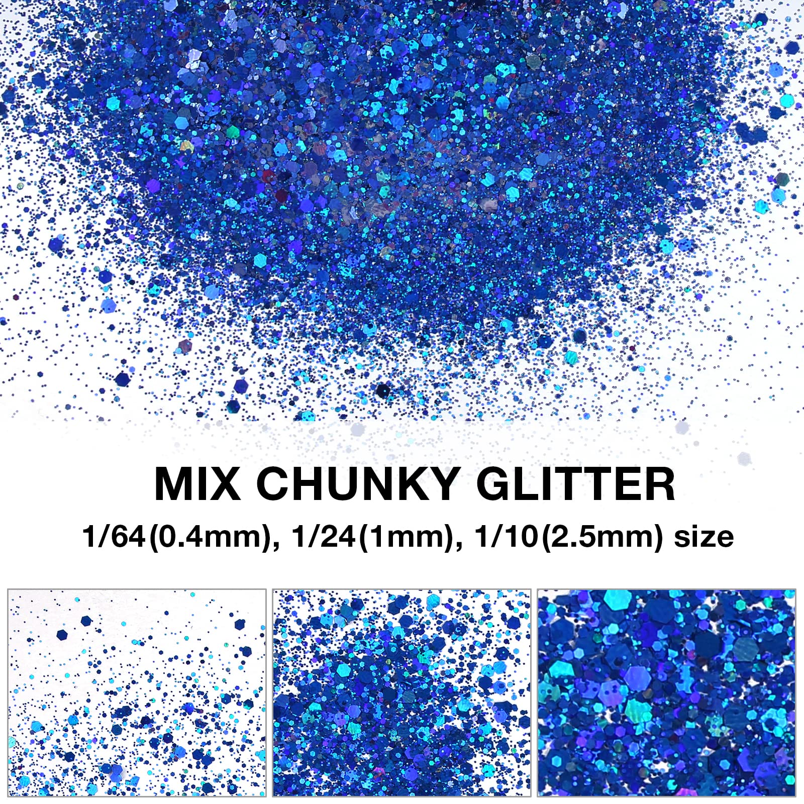 Snapklik.com : 1 Pound Royal Blue Holographic Glitter 16 Oz Mix Chunky ...