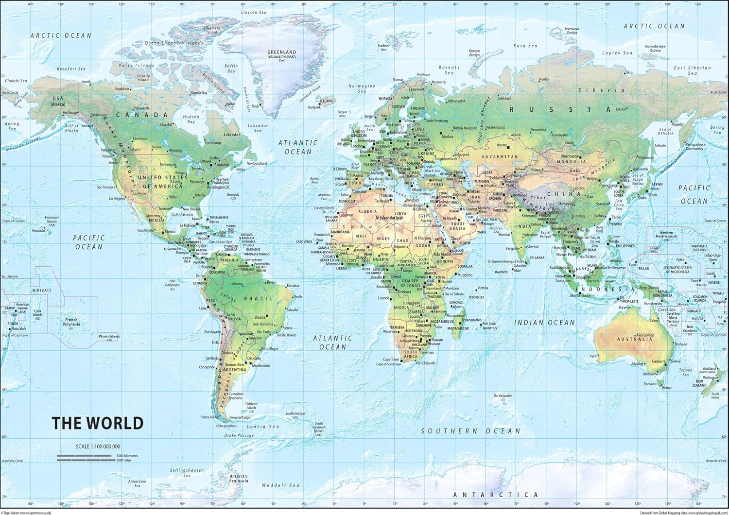 A2 The World Political Wall Map Poster Laminated 42 X 59 4cm Kunst