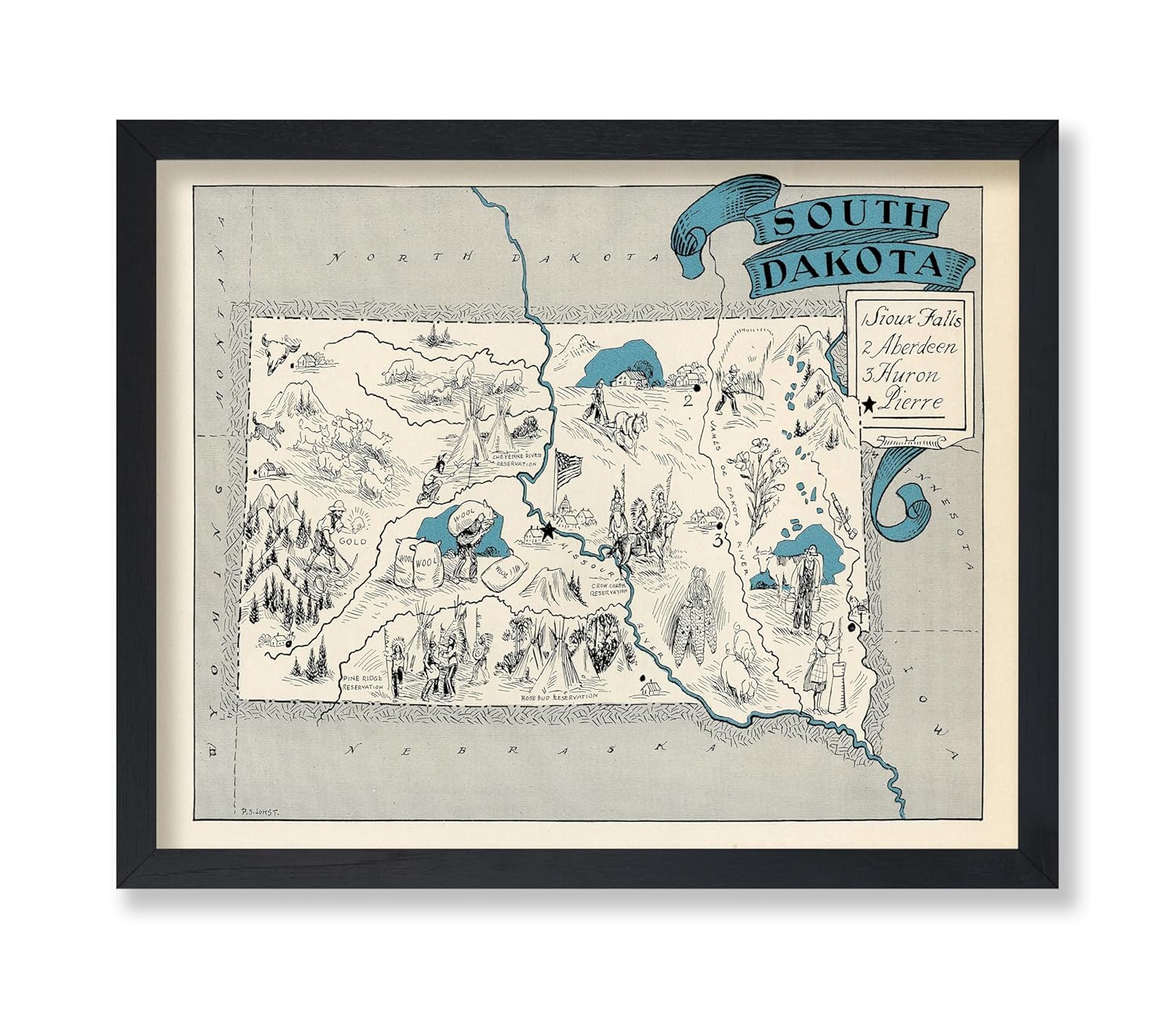 Amazon.com - Poster Master Vintage Map Poster - Retro South Dakota Map ...