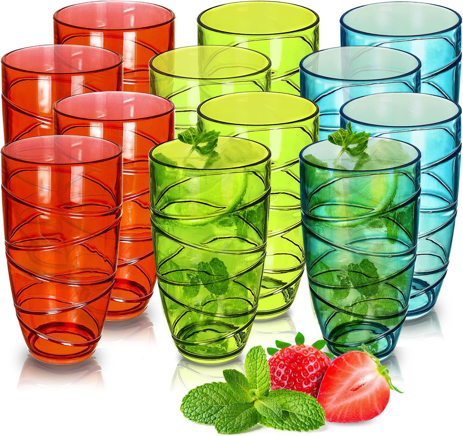 LIVIVO Set of 6 Hi Ball Plastic Acrylic Drink Tumblers with Swirl ...