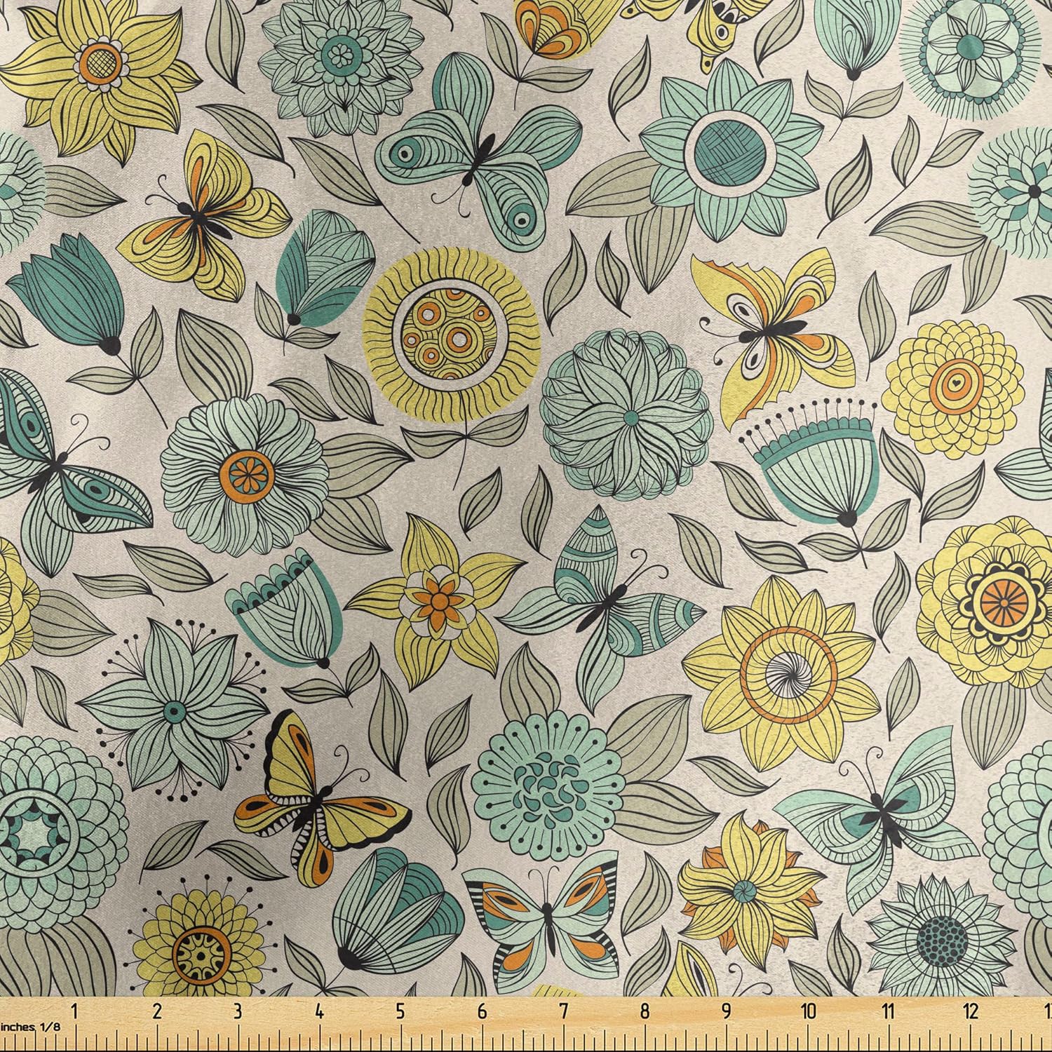 Ambesonne Spring Fabric by The Yard, Tangled Design of Ornate Butterfly ...
