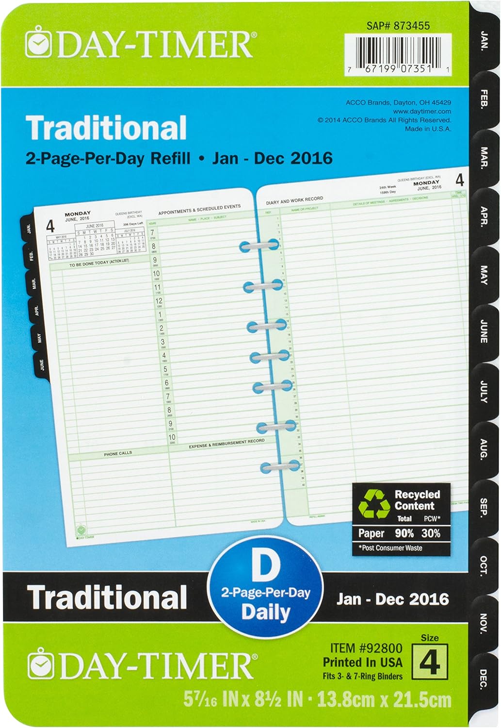 Amazon.com : Day-Timer Daily Planner Refill 2016, Two Page Per Day ...