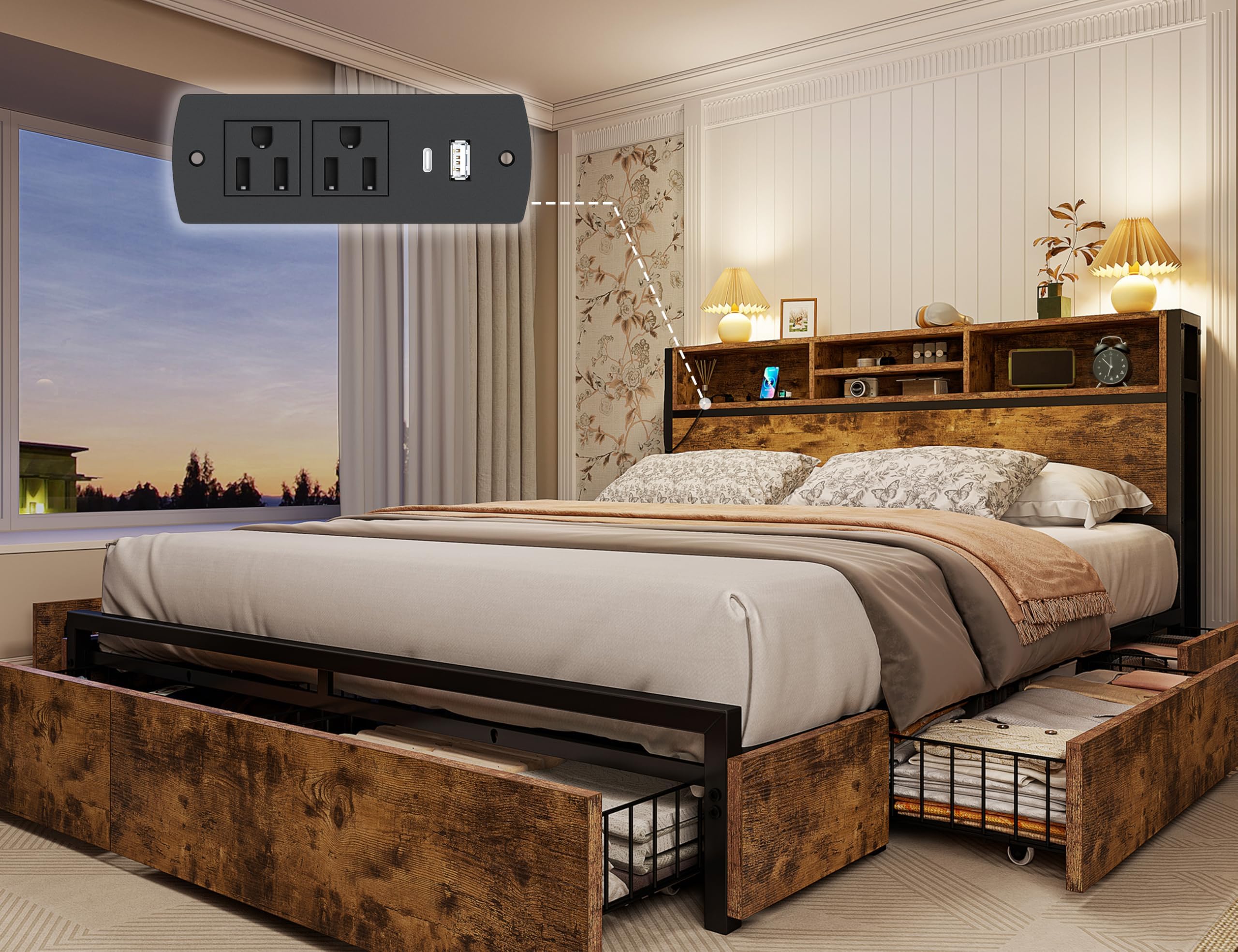 Amazon.com: Lifezone Queen Bed Frame with Headboard, Queen Bed Frame ...