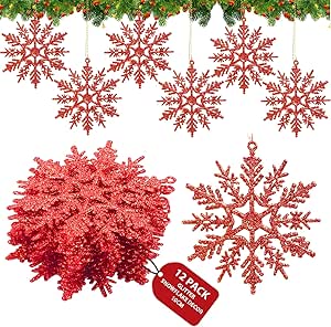Enjoyard 16 Pieces Glitter Red Snowflake Ornaments - Christmas Tree ...