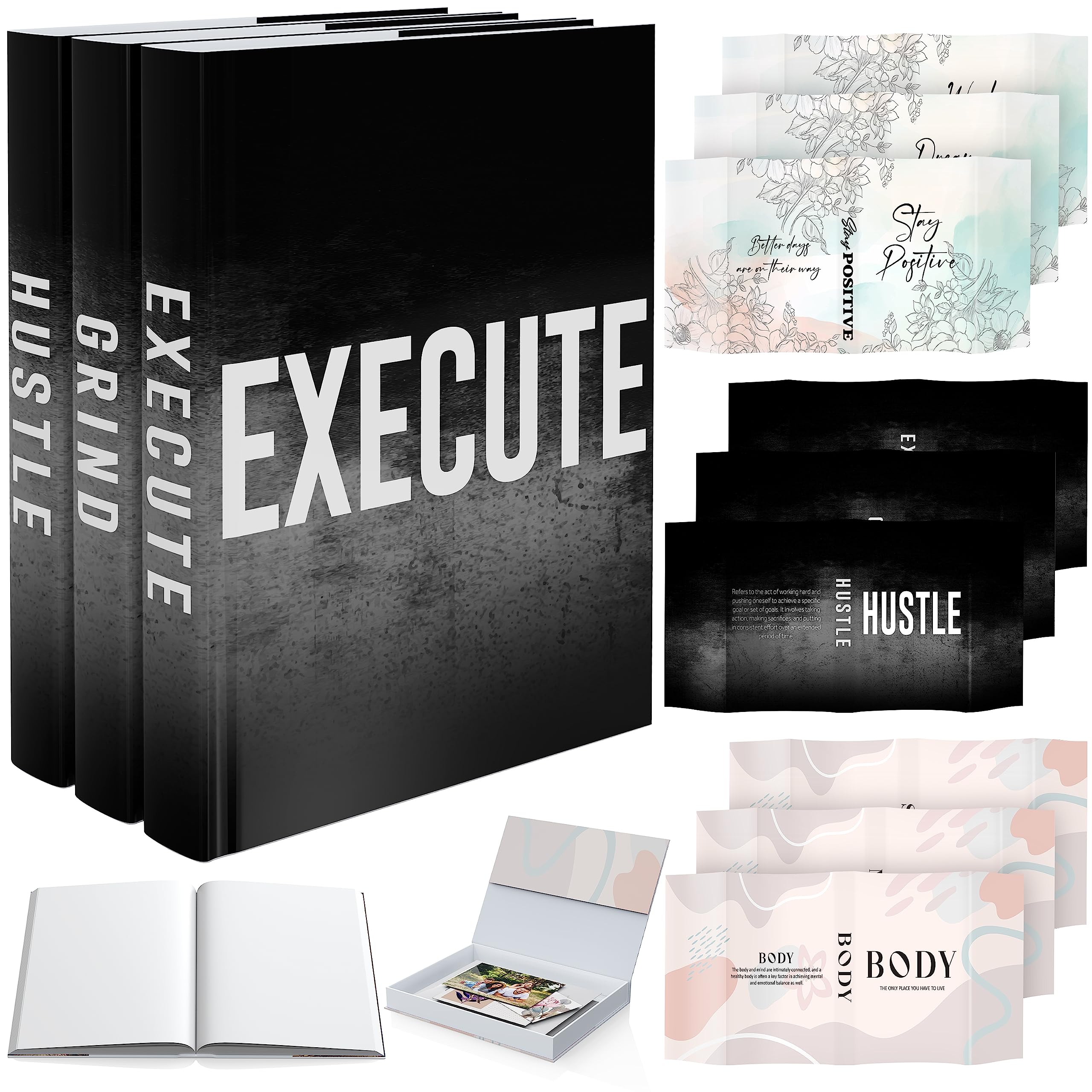 Motivational 3 Decorative Books for Decor with 9 Book Sleeves, Book ...