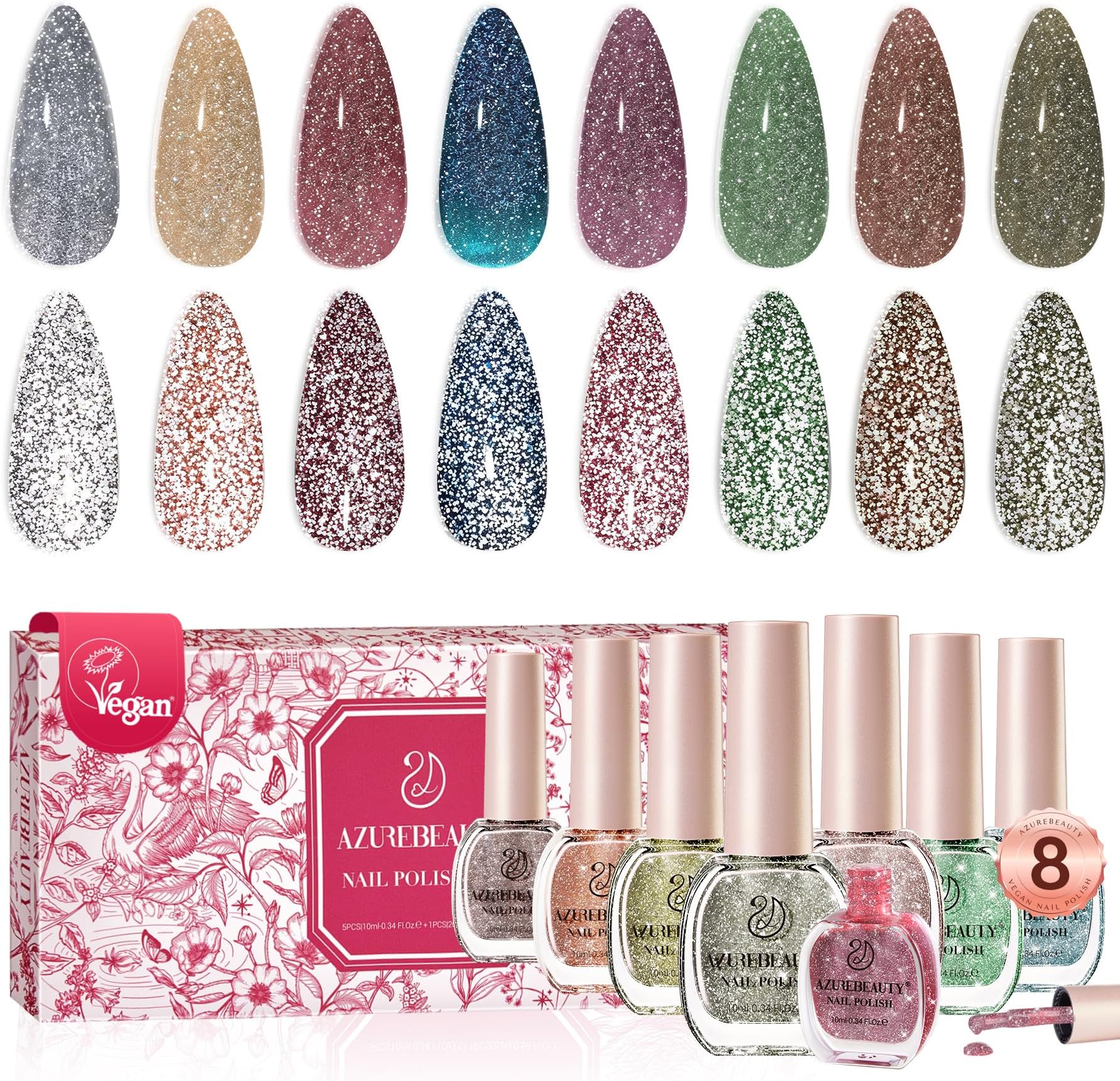 Amazon.com : AZUREBEAUTY Reflective Nail Polish Set, 8 Colors Glitter ...