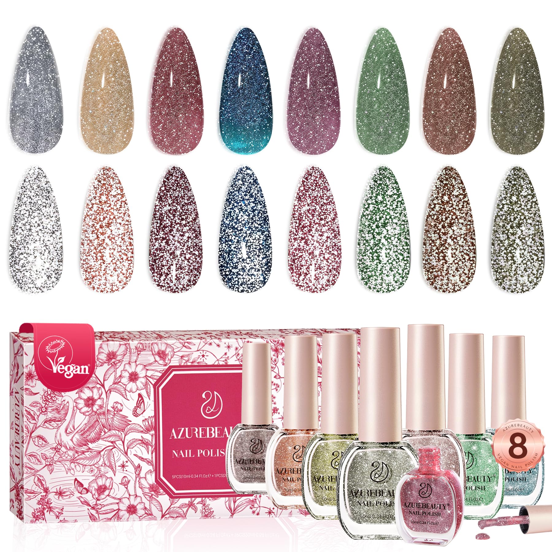 Amazon.com : AZUREBEAUTY Reflective Nail Polish Set, 8 Colors Glitter ...