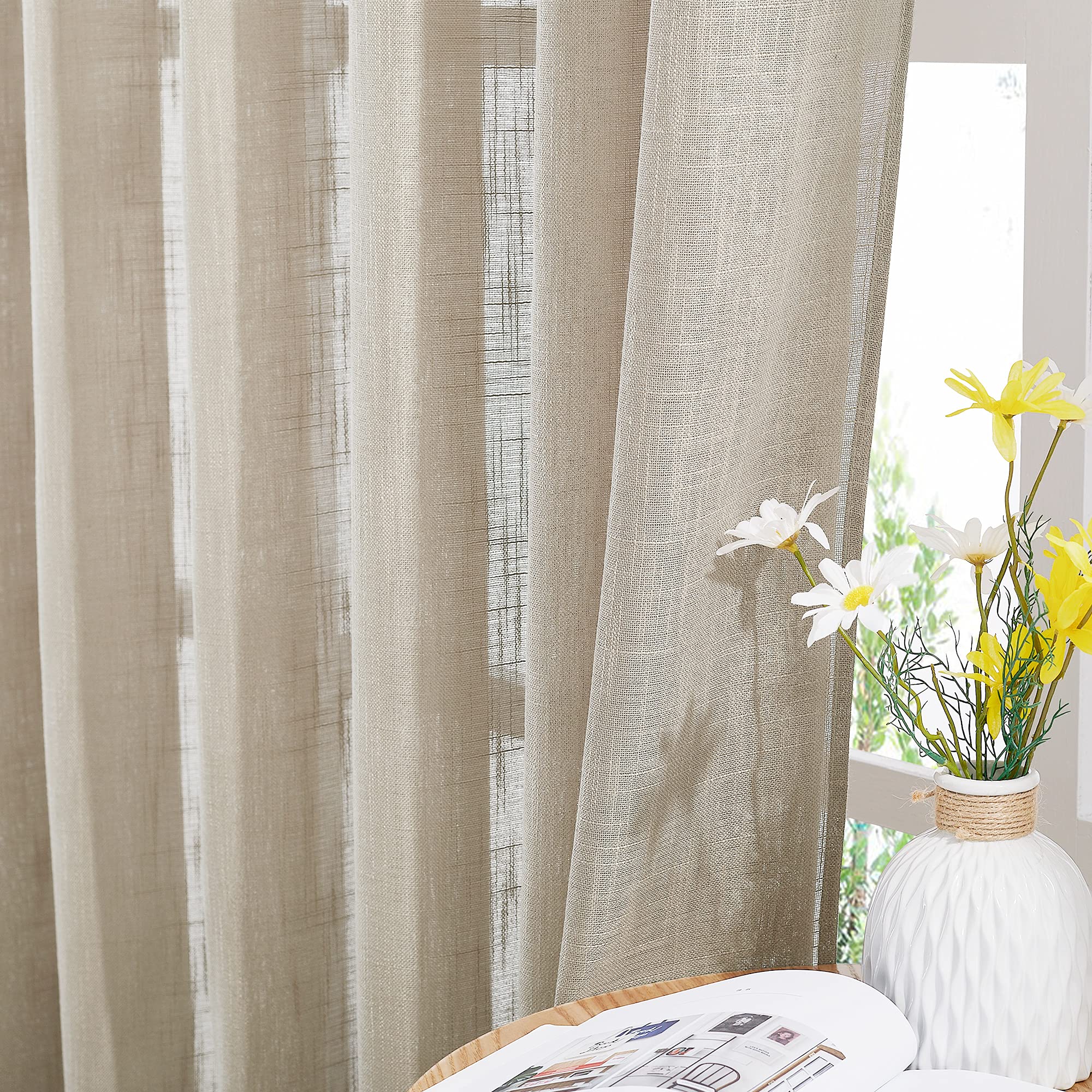 Snapklik.com : NICETOWN Privacy Linen Sheer Curtains, Rod Pocket & Back ...