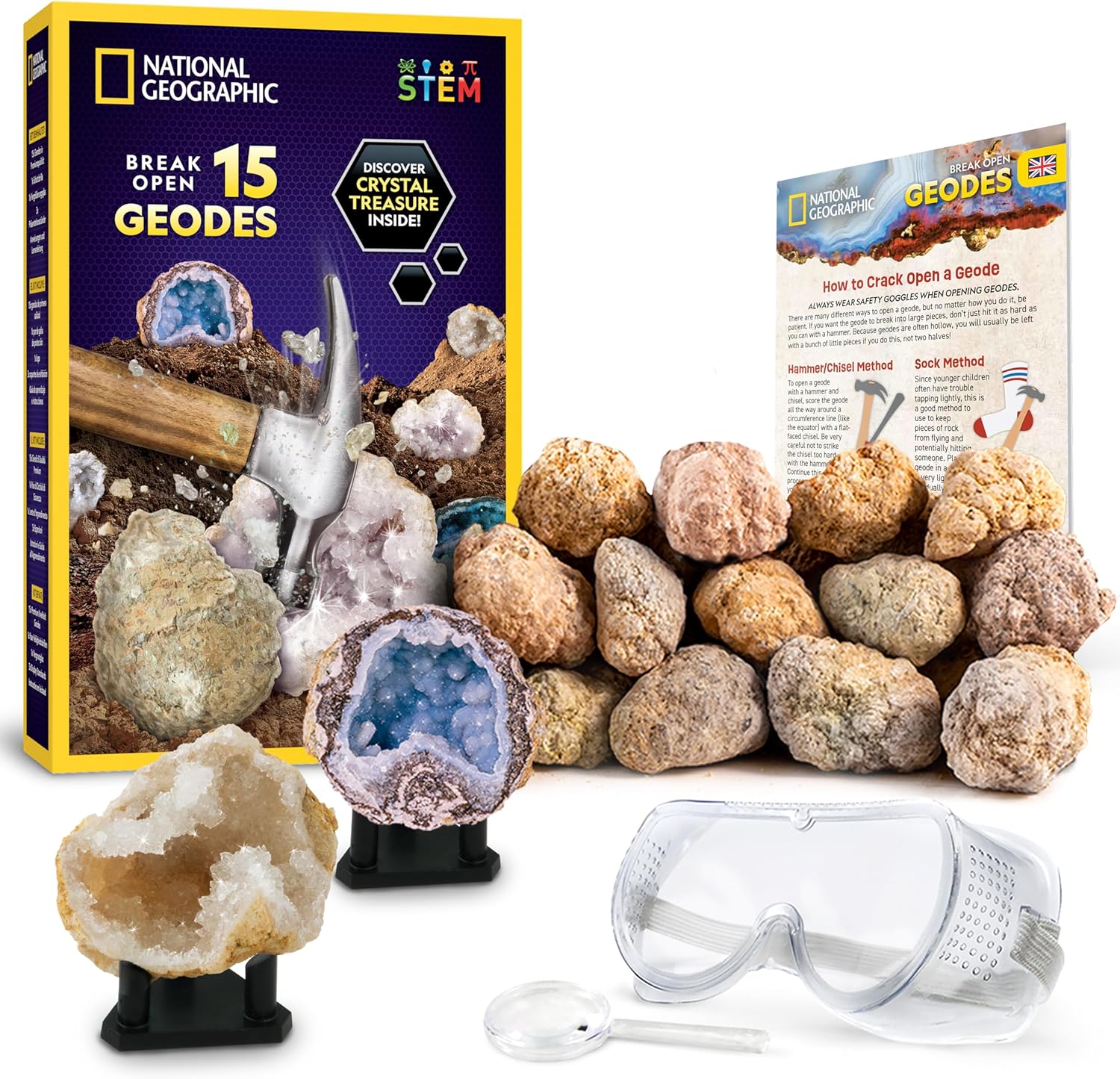 National Geographic Break Open 15 Premium Geodes - with Goggles ...