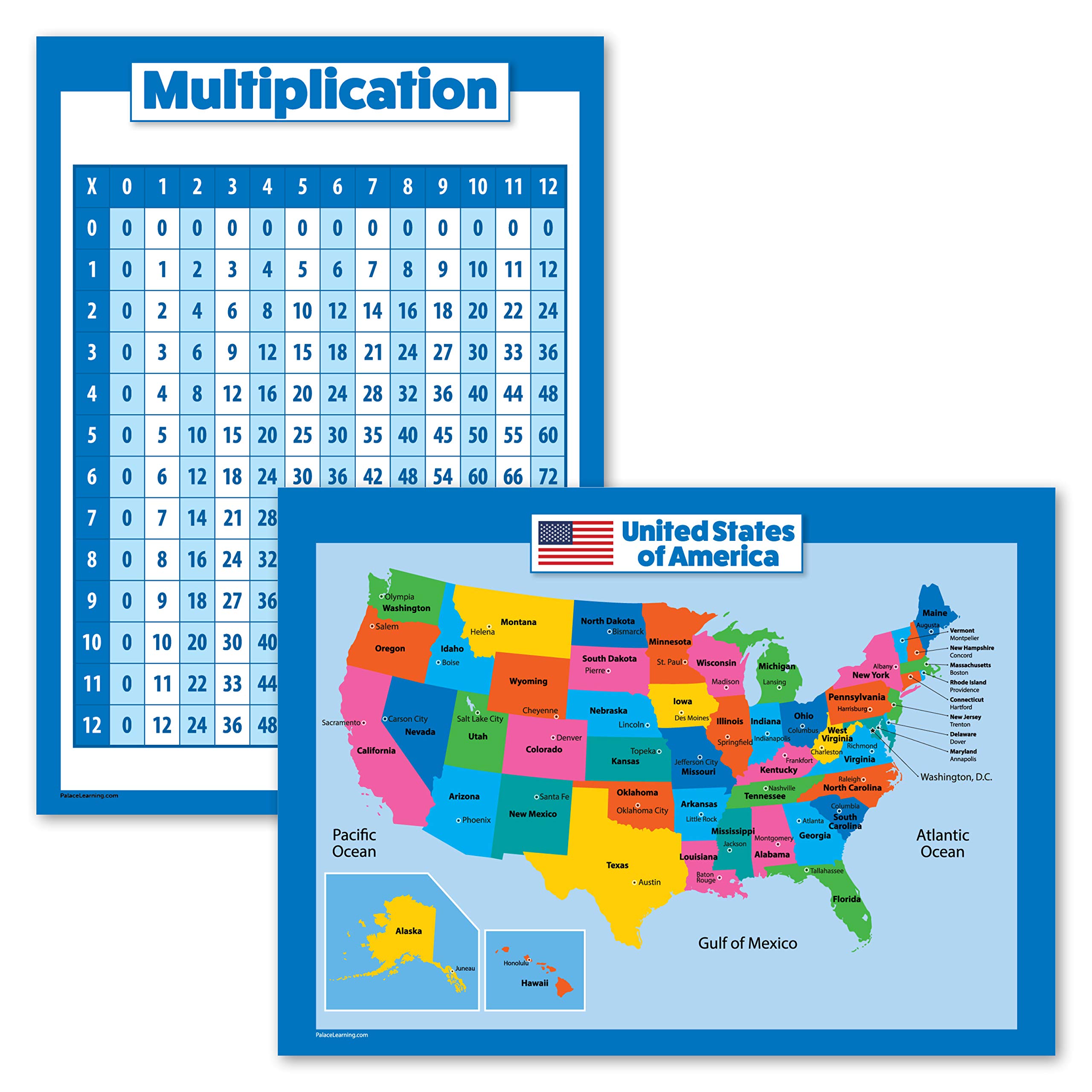 2 Pack Multiplication Table Poster And Usa Map For Kids | Desertcart ...