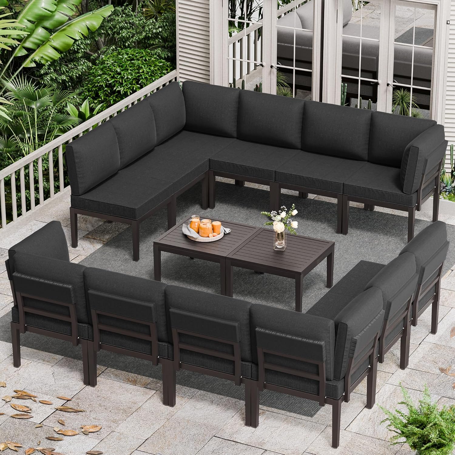 Amazon.com: Knnbxa 14 Pieces Patio Furniture Set 12-Seat Metal Modular ...