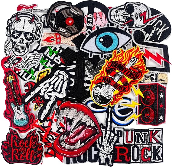 Amazon.com: DBChan Punk Rock Iron-on Patches, 30 Pack, Music Skull ...