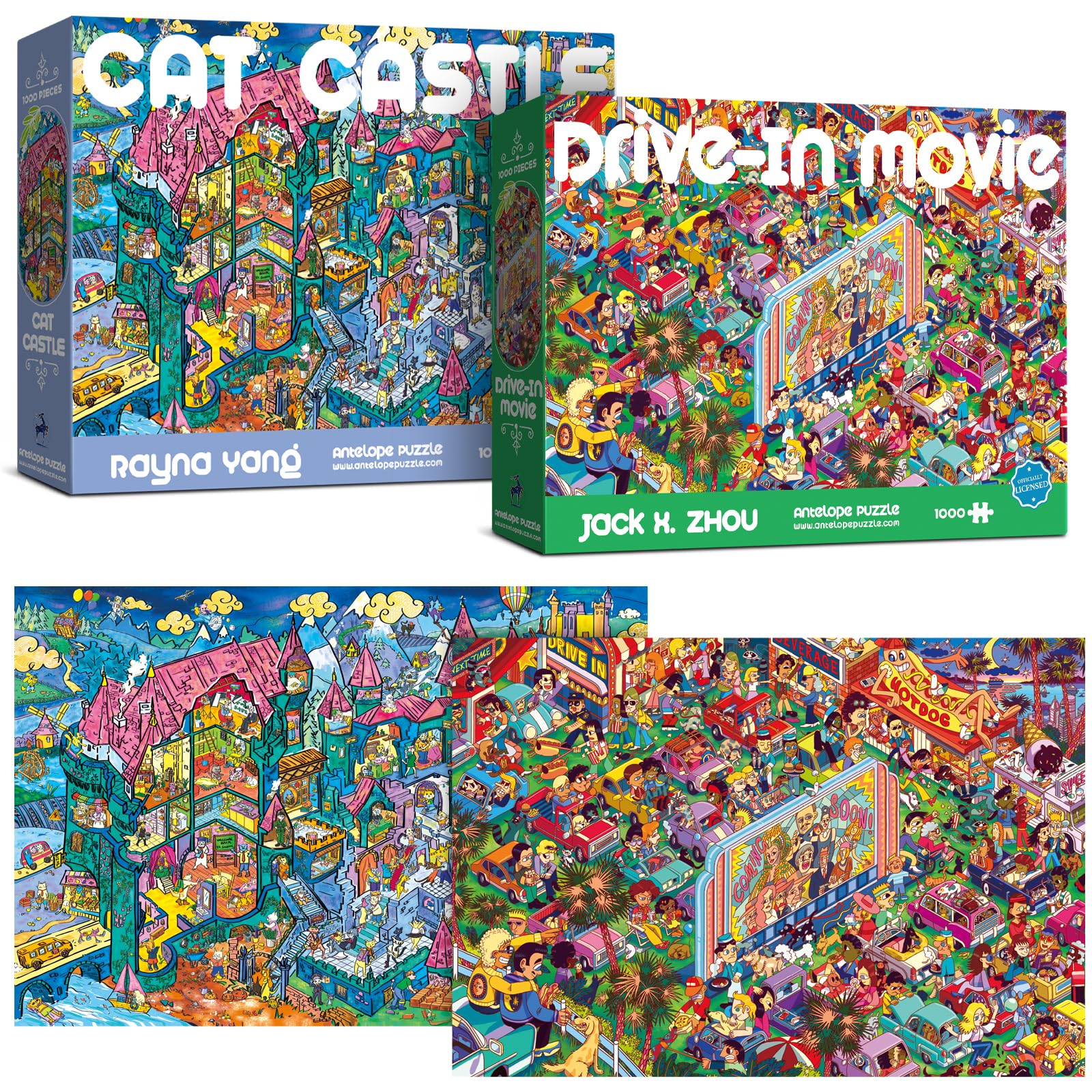 Amazon.com: Antelope 2 in 1 1000 Piece Puzzle Bundle - Cat Castle ...