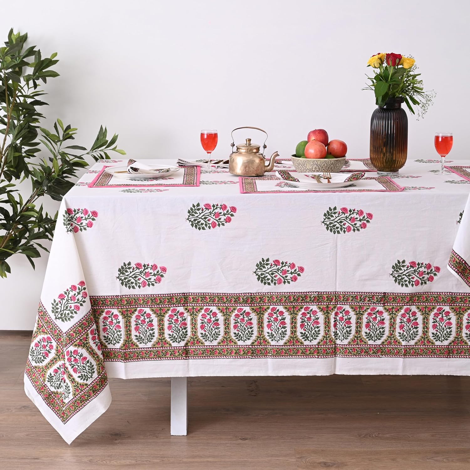 Amazon.com: UrbanWeavers Hand Block Printed Tablecloth, Colorful Floral ...